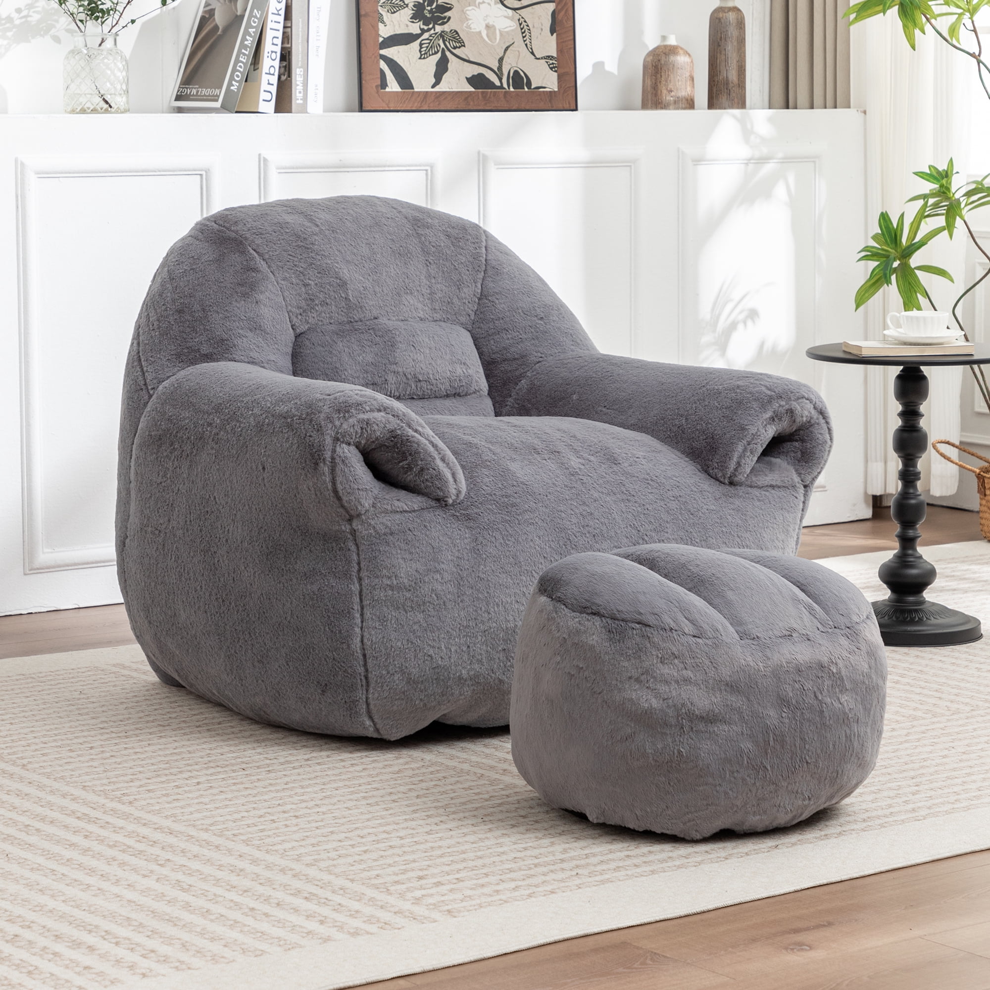 Bean Bag Chair, Comfy Bean Bag Sofa with Back Support, With Footstool ...