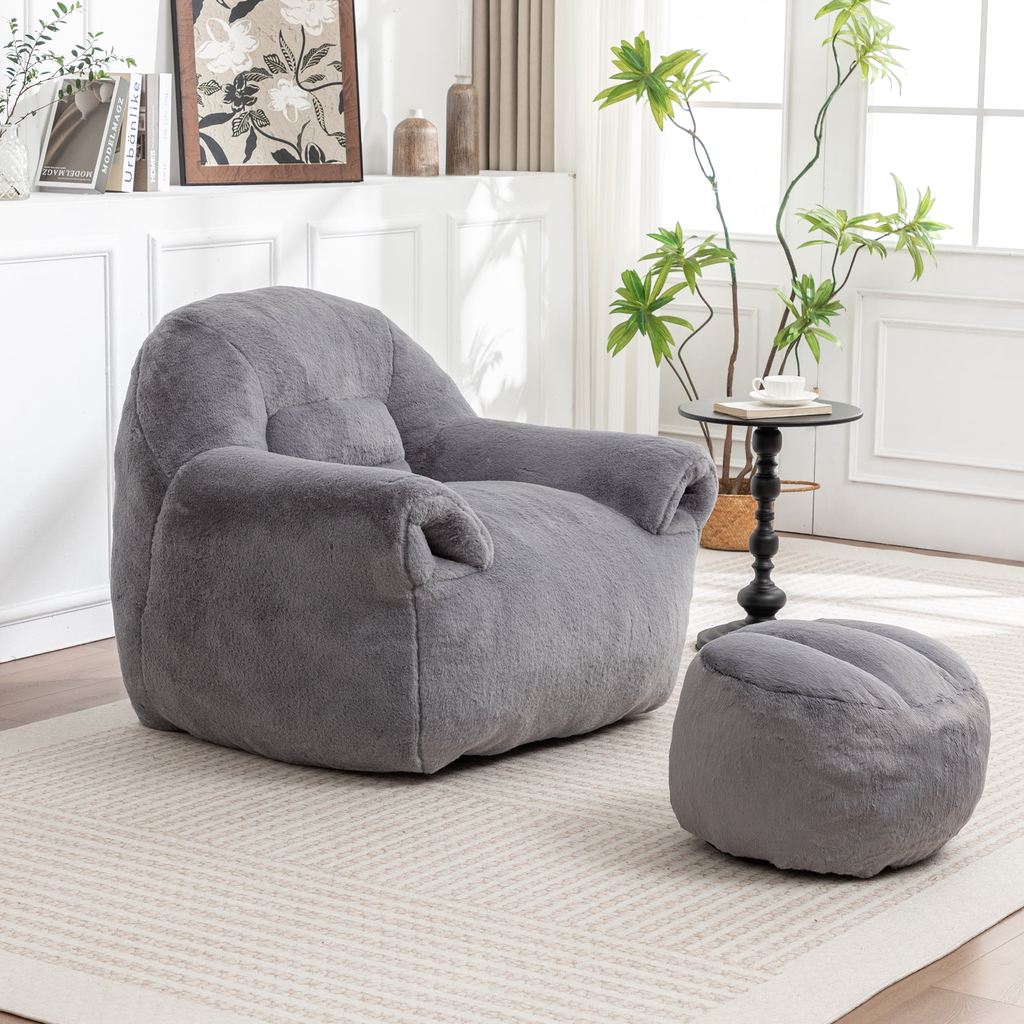 Bean Bag Chair, Comfy Bean Bag Sofa with Back Support, With Footstool ...
