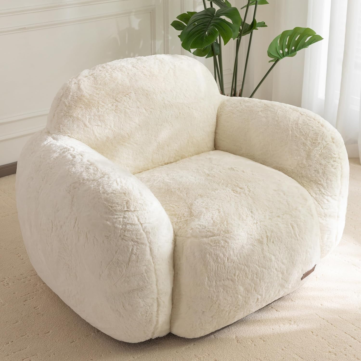 Bean Bag Chair, Comfy Pebble Shaped Single Bean Bag Sofa for Adults, Stuffed Floor Sofa with ...