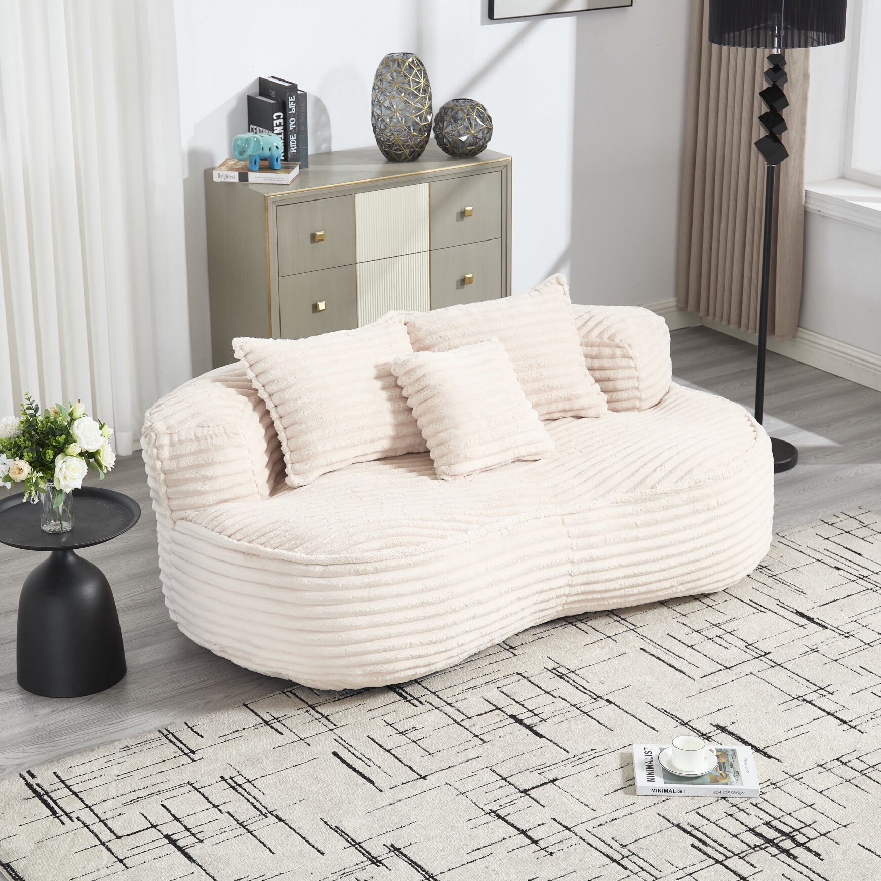 Bean Bag Chair Couch for Adults, Beanbag Lounger with 3 Pillows, Large ...