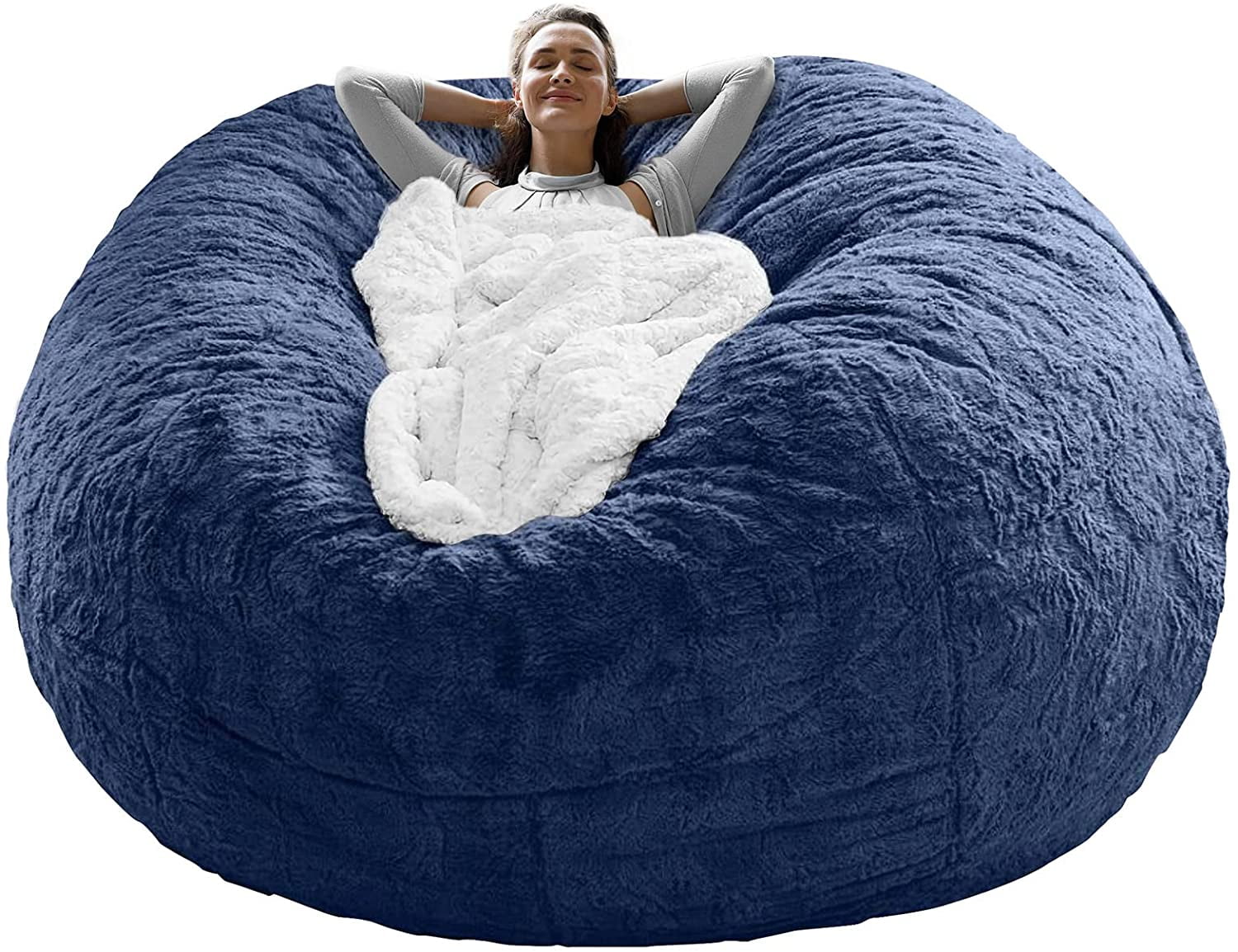 Bean Bag Chair Cover, Big Round Soft Fluffy PV Velvet Sofa Bed Cover ...