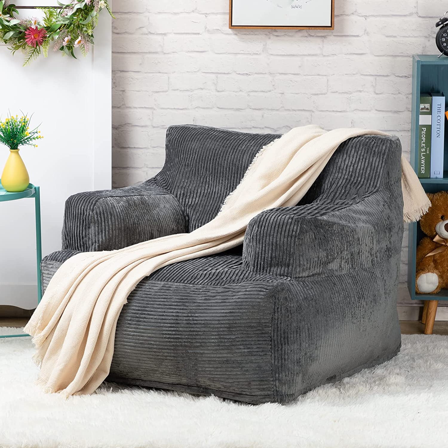 Bean Bag Chair with Filler for Adults, Foam Filled Bean Bag Sofa with ...