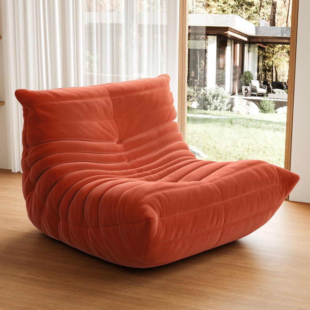 Red Suede Bean Bag Chair, Mid Century Accent Lounge Chair for Living ...