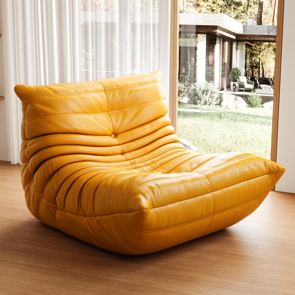 Mid Century Bean Bag Chair Fireside Sofa, Microfiber Leather Lounge for ...