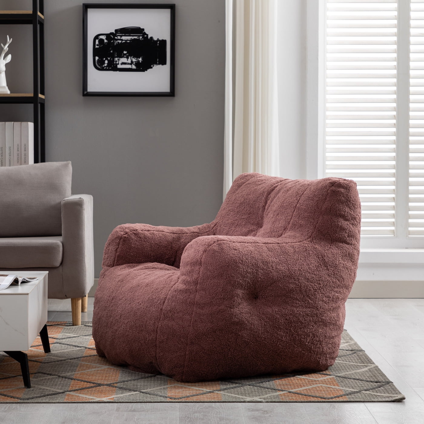 Bean Bag Chair, Giant Ultra Soft Teddy Fabric Arm Chair, Tufted Soft ...