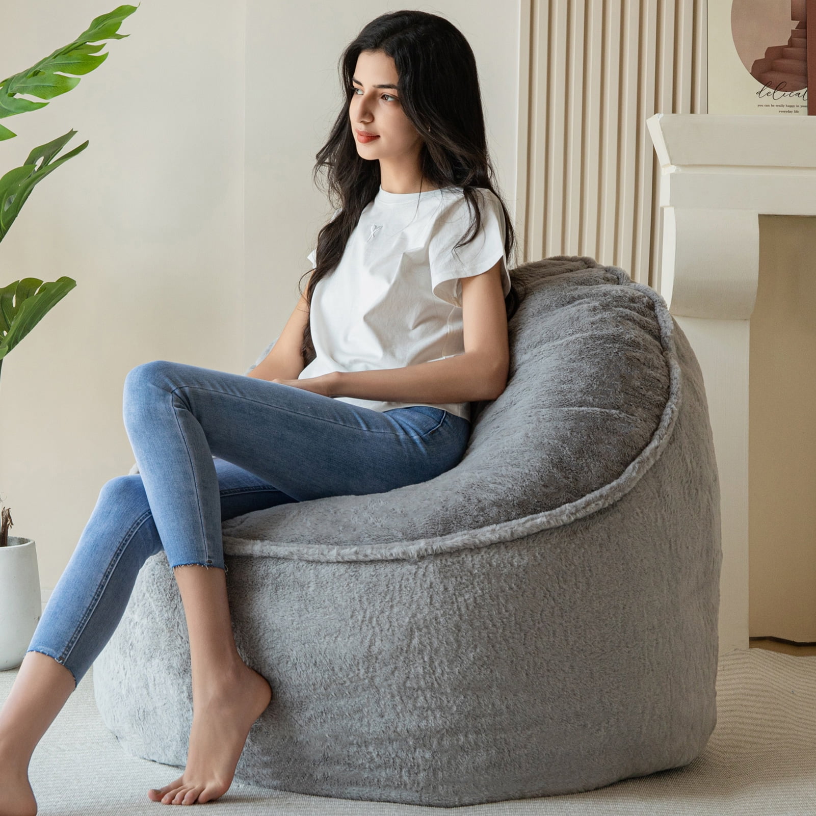 Bean Bag Chair Sofa, Big Comfy Chair for Bedroom Living Room,Begie,Grey ...