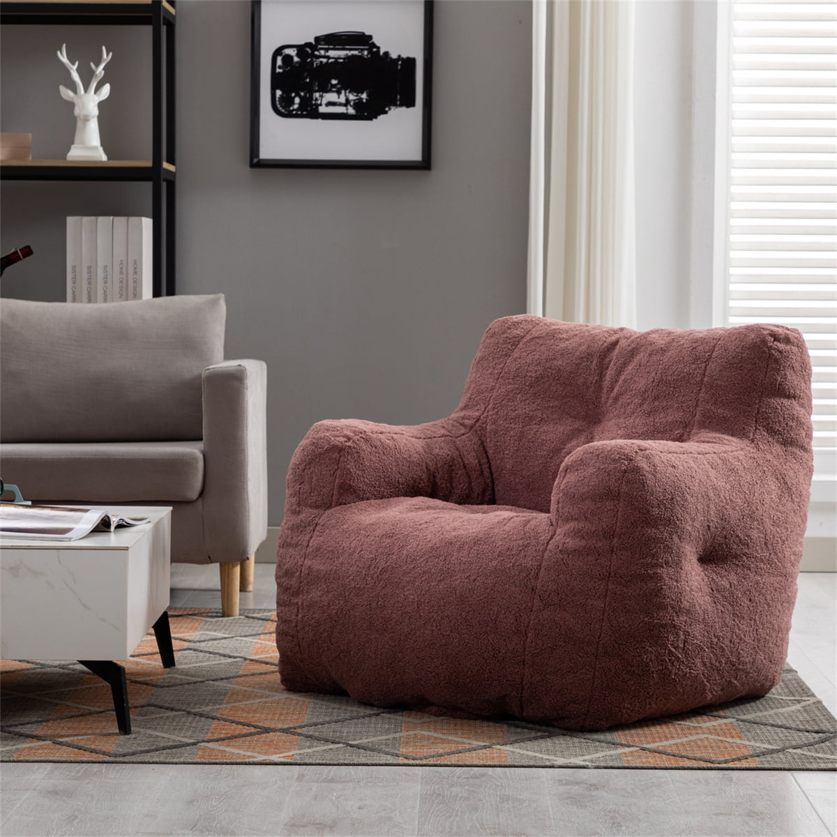 Bean Bag Chair, Soft Tufted Foam Bean Bag Chair with Teddy Fabric ...