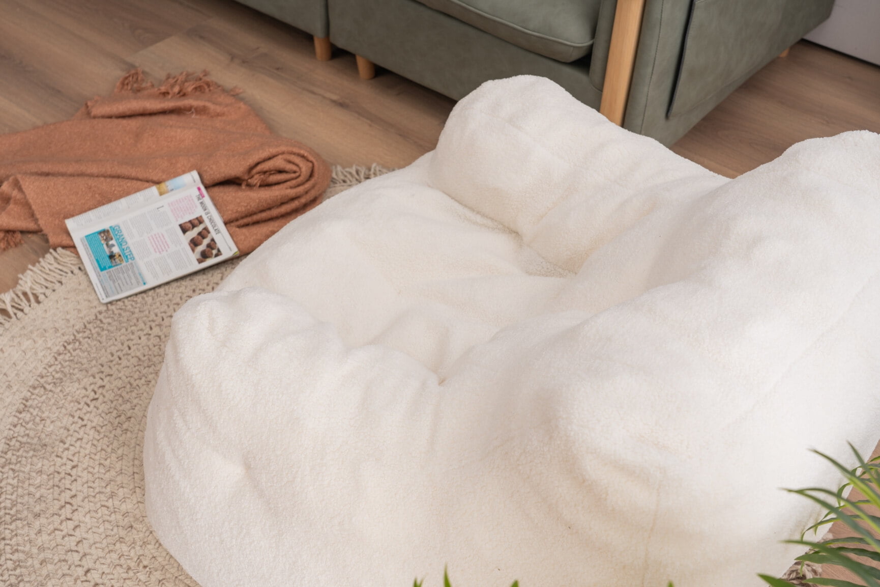 Bean Bag Chair with Teddy Fabric and Soft Tufted Covered, Fluffy ...