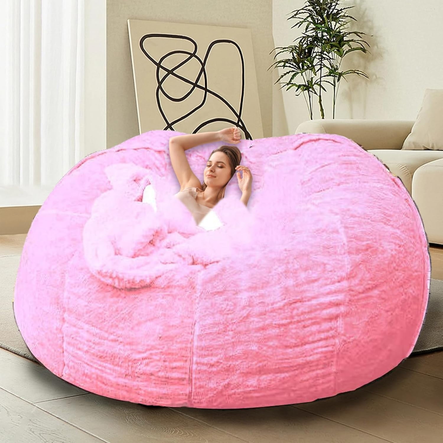Bean Bag Chair for Adults Kids Without Filling Comfy Fluffy Giant Round ...