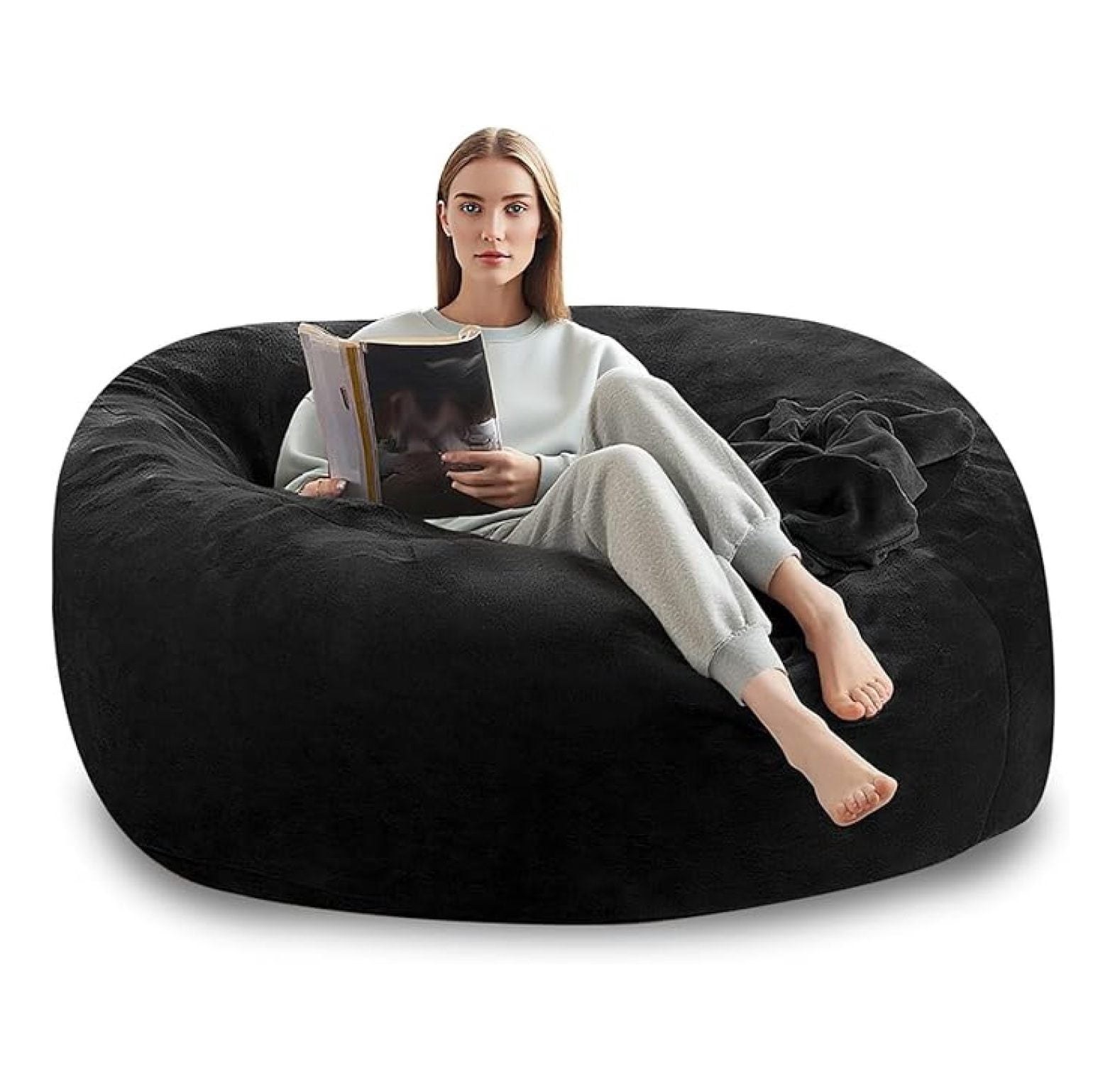 Bean Bag Chair with Plush Faux Fur Cover with Removable CoverBig Bean ...