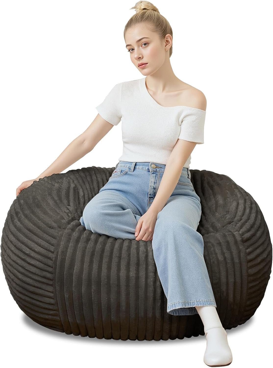 Bean Bag Chairs for Adults，Bean Bag Chair with Filler Included，Detachable and Washable Flannel ...