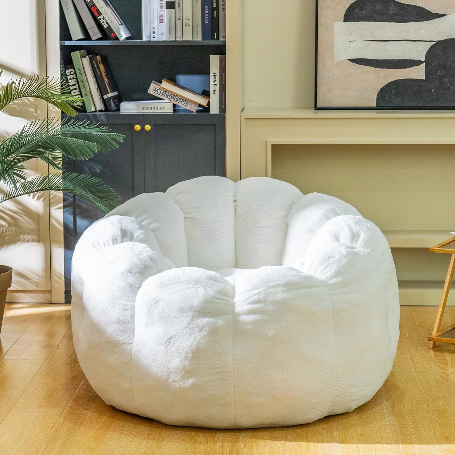 Bean Bag Chairs for Adults, Faux Fur Reading Chair with Petal Arm Rest ...
