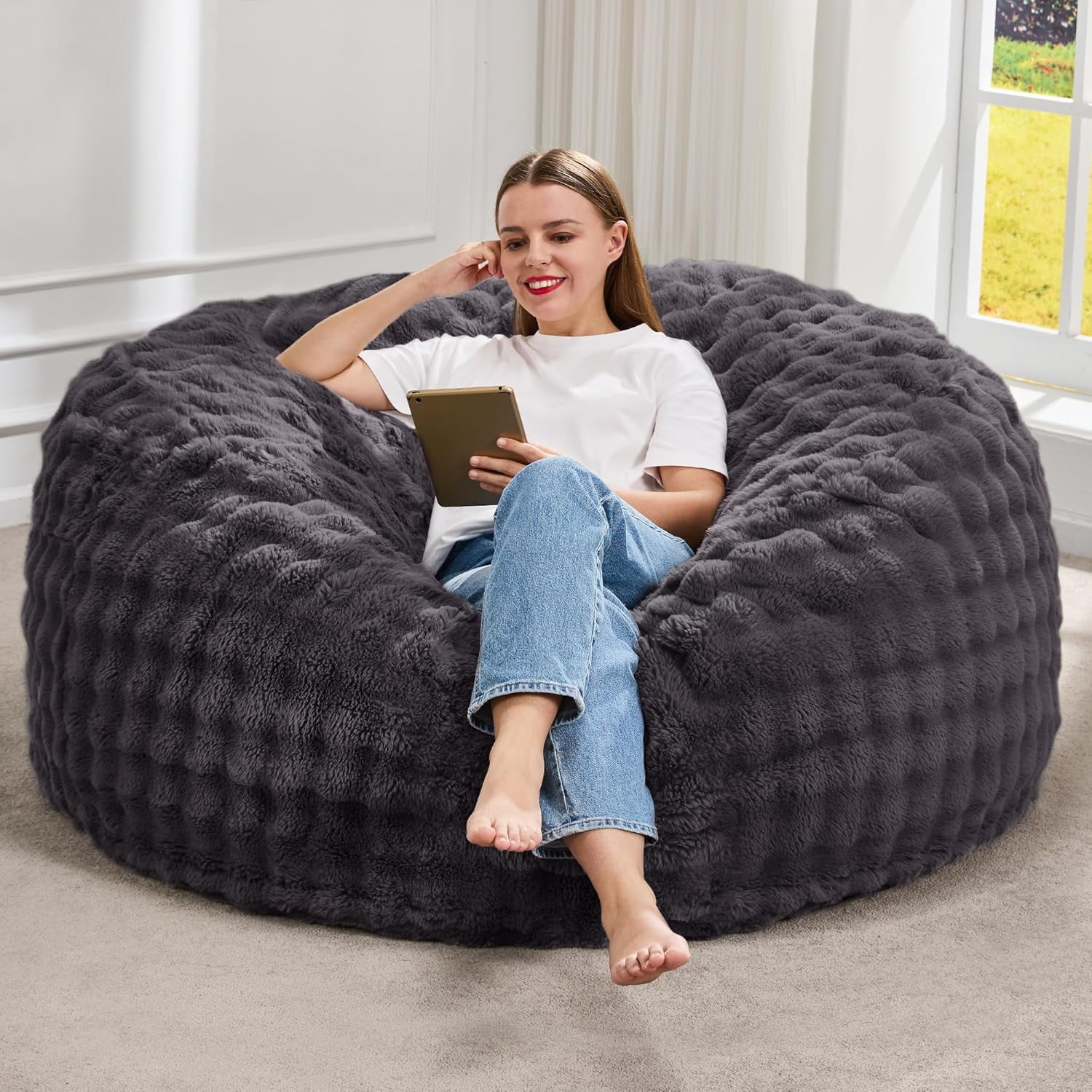 Bean Bag Chairs Beanbag Chair with Filler Adult Bean Bags with Fluffy ...