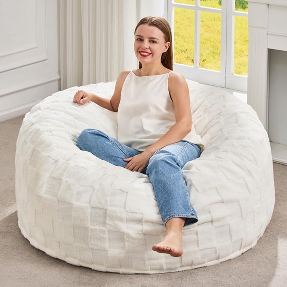 Bean Bag Chairs Beanbag Chair With Filler Adult Bags Fluffy Plaid Cover ...