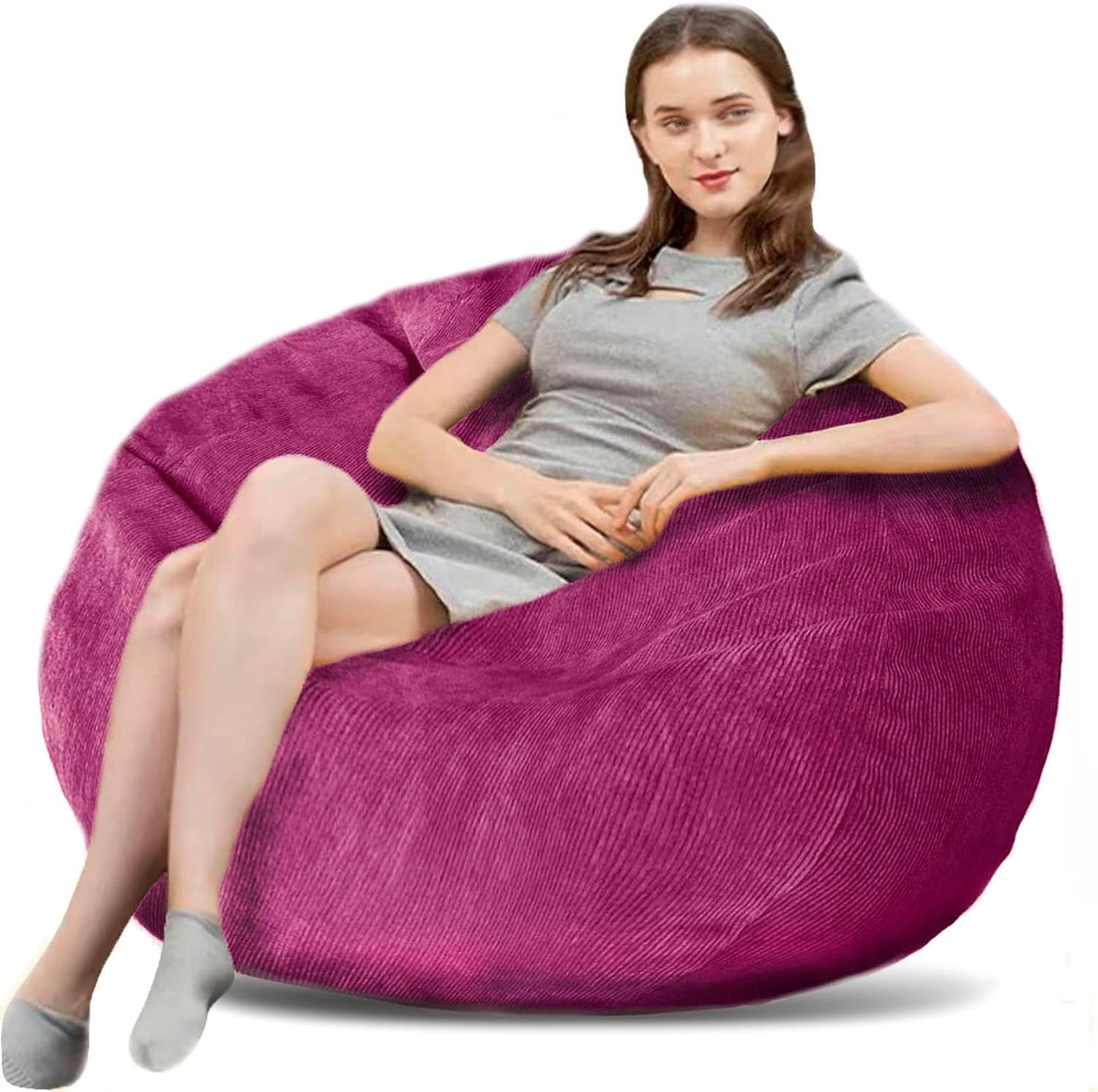 Bean Bag Chairs with Faux Rabbit Fur Cover, 3 ft Giant Memory Foam for ...