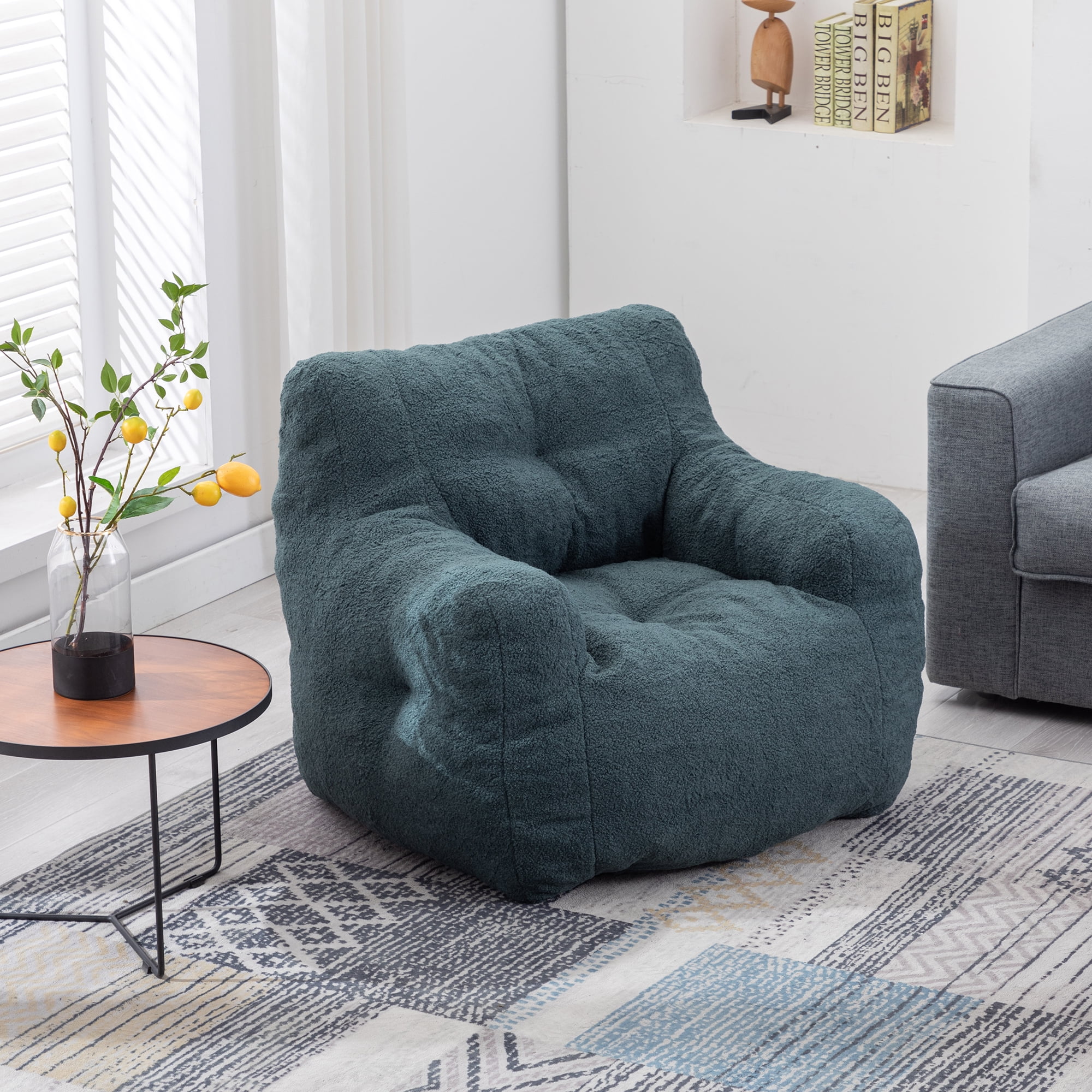Bean Bag Chairs,Soft Tufted Foam Bean Bag Chair with Teddy Fabric for ...