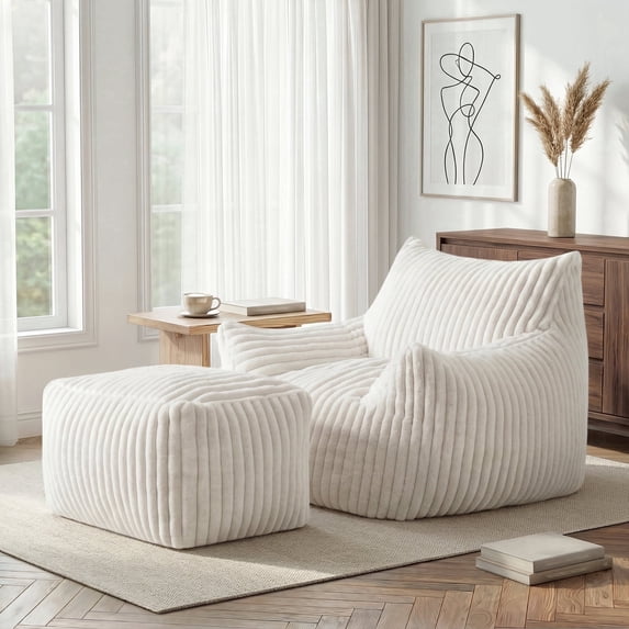 Gericco Oversized Plush Bean Bag Chair with Armrests and Ottoman ...