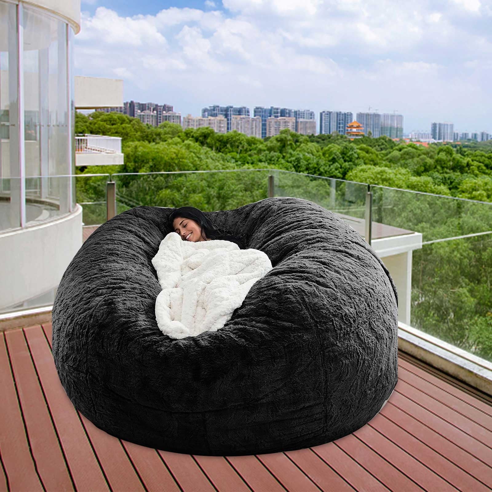 Bean Bag Cover (No Filler) Soft Faux Fur Bean Bag Cover, Fluffy Plush ...