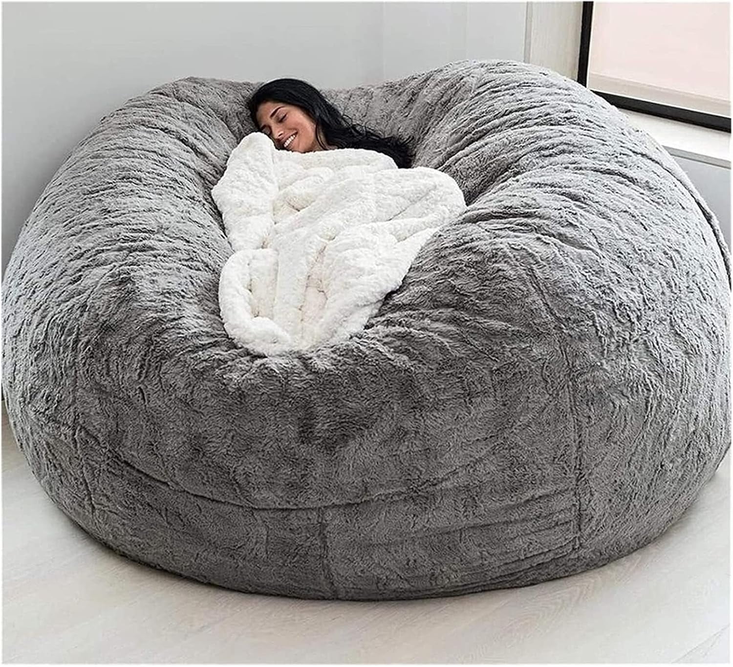 Bean Bag,Giant Fur Bean Bag Chair Cover for Adults Kids (Without ...
