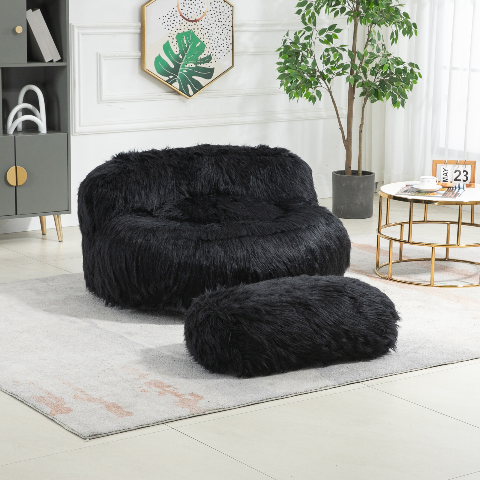 Bean Bag Sofa Chair, Cozy Floor Sofa with Ottoman, Bean Bag Chairs ...