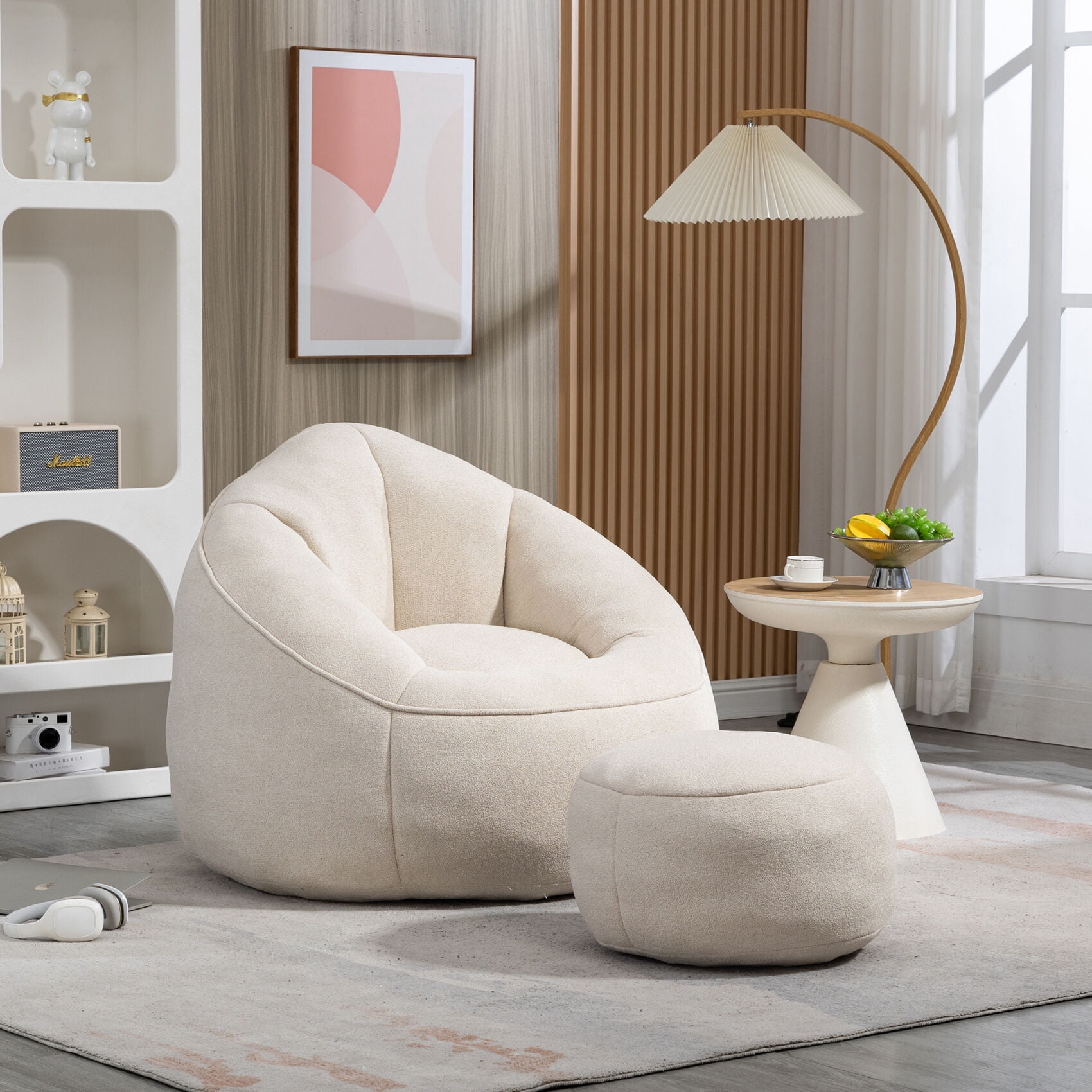 Bean Bag Sofa with Footstool, Upholstered Bean Bag Couch with Petal ...