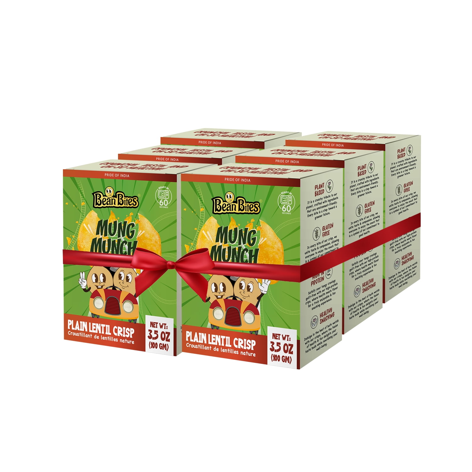 Bean Bites | Mung Munch Lentil Crisp 3.53 oz (100 g)-6 Pack | Round ...