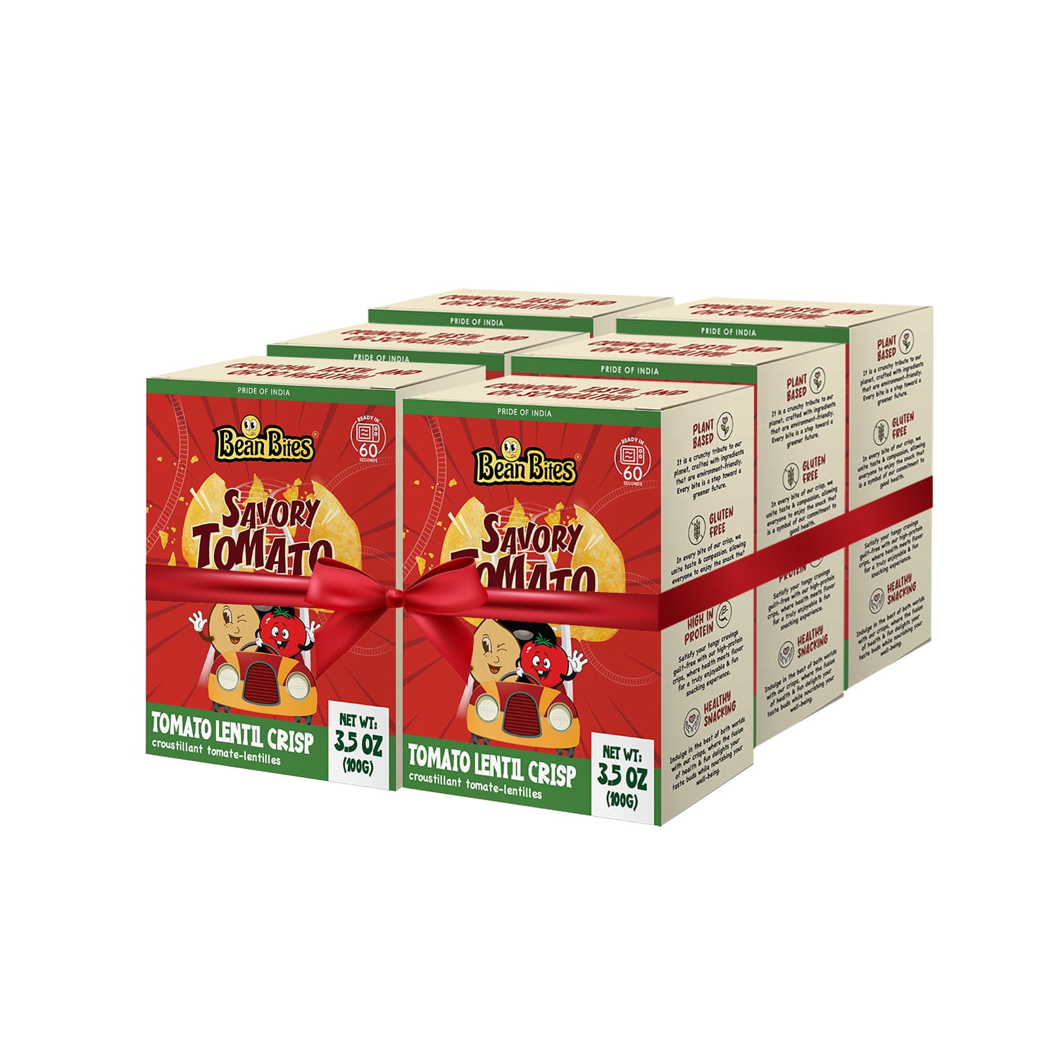 Bean Bites | Savory Tomato Lentil Crisp 3.53 oz (100 g)-6 Pack | Round ...