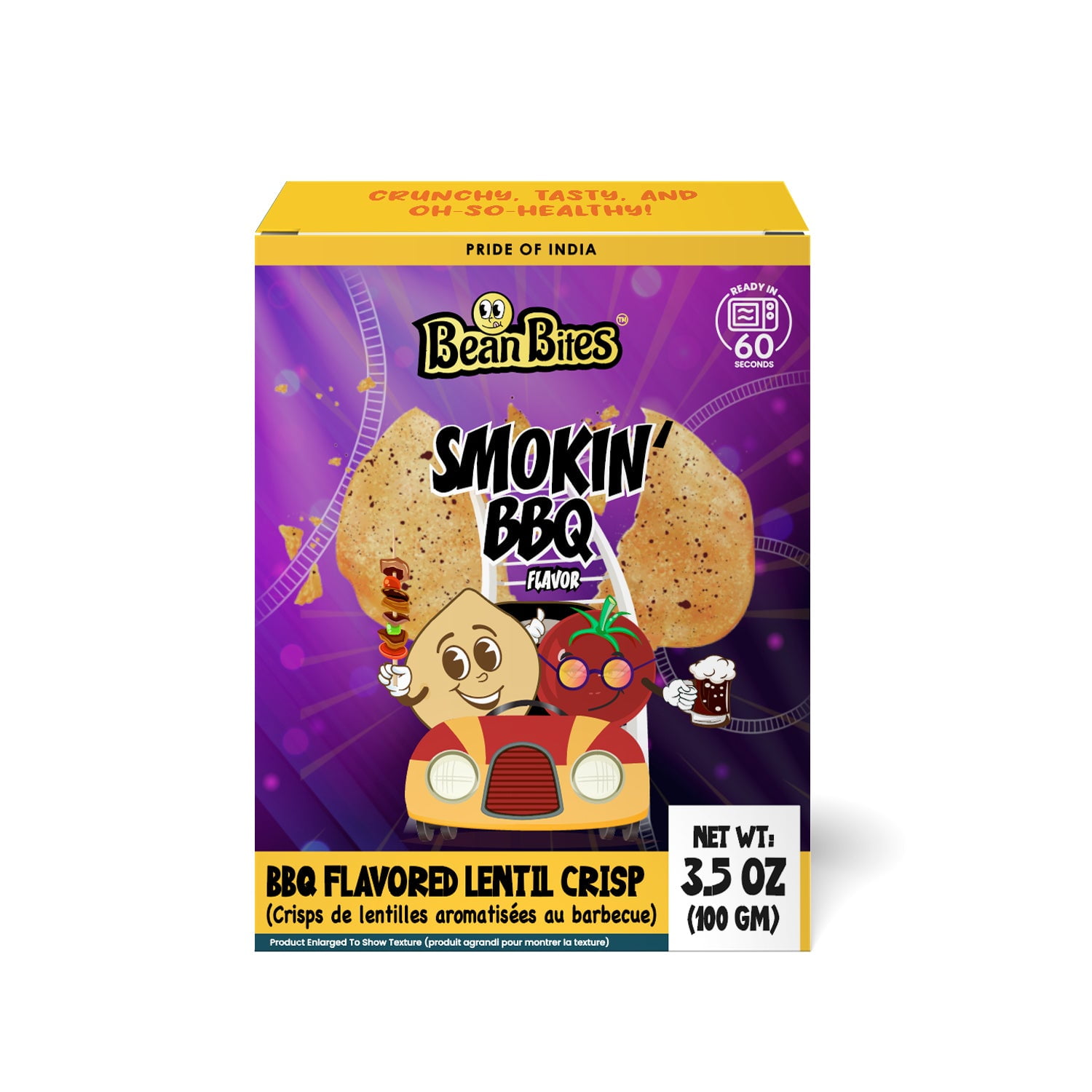 Bean Bites | Smokin’ BBQ Lentil Crisp 3.53 oz (100 g) | Round Crunchy ...