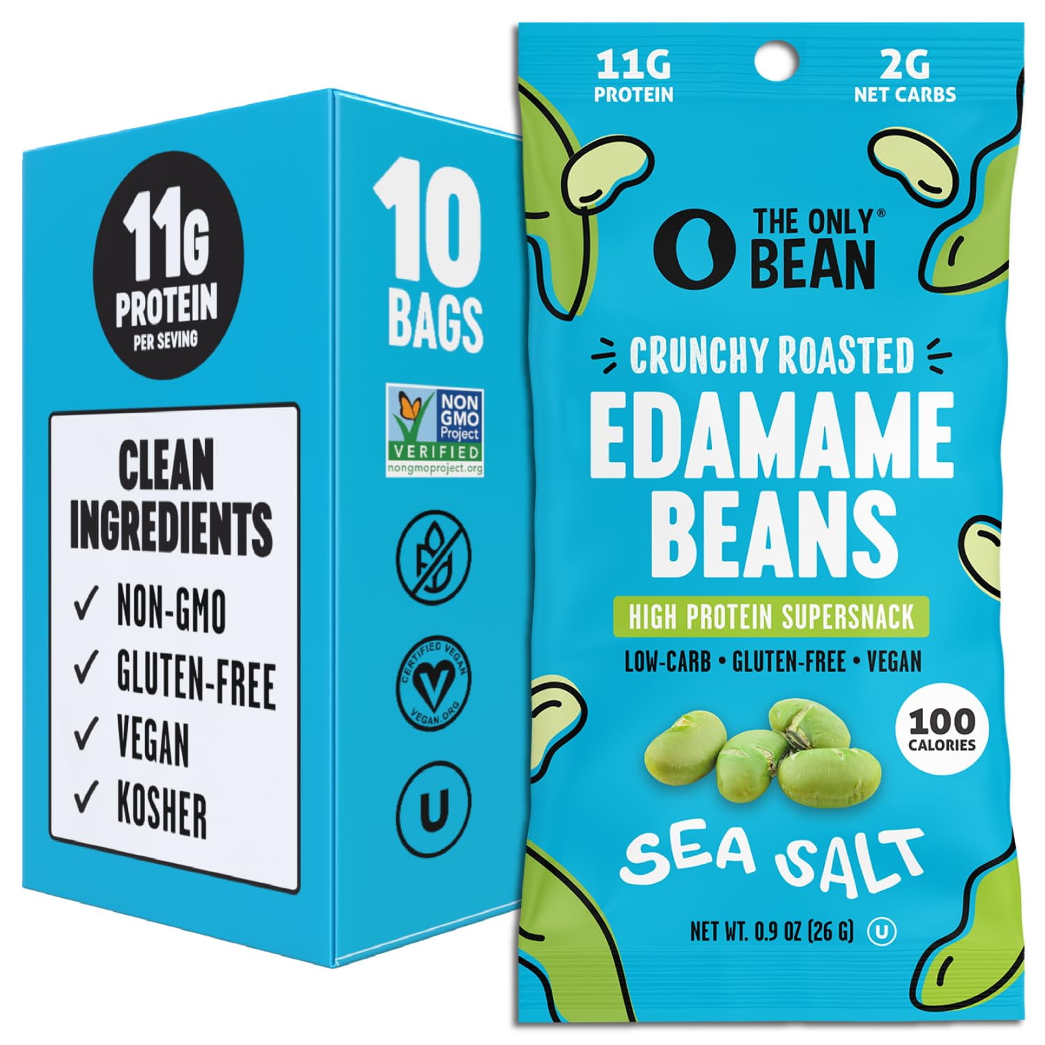 The Only Bean Crunchy BCF26 Dry Roasted Edamame Snacks (Sea Salt), Keto ...