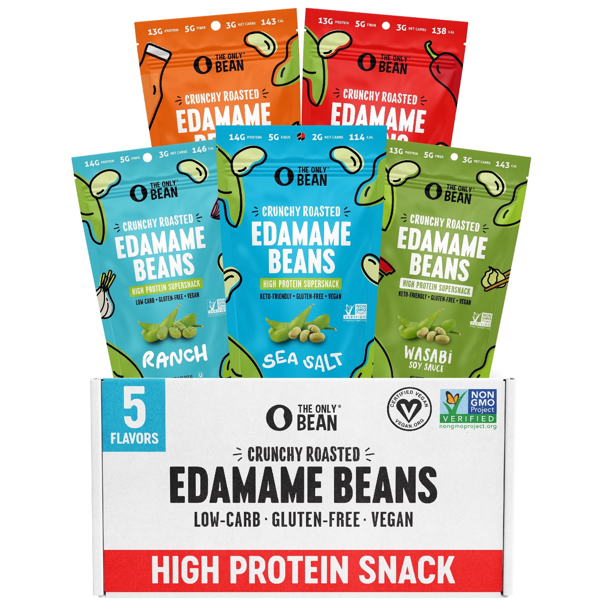 The Only Bean Roasted Edamame Snacks 5 Flavors High Protein Low Carb ...