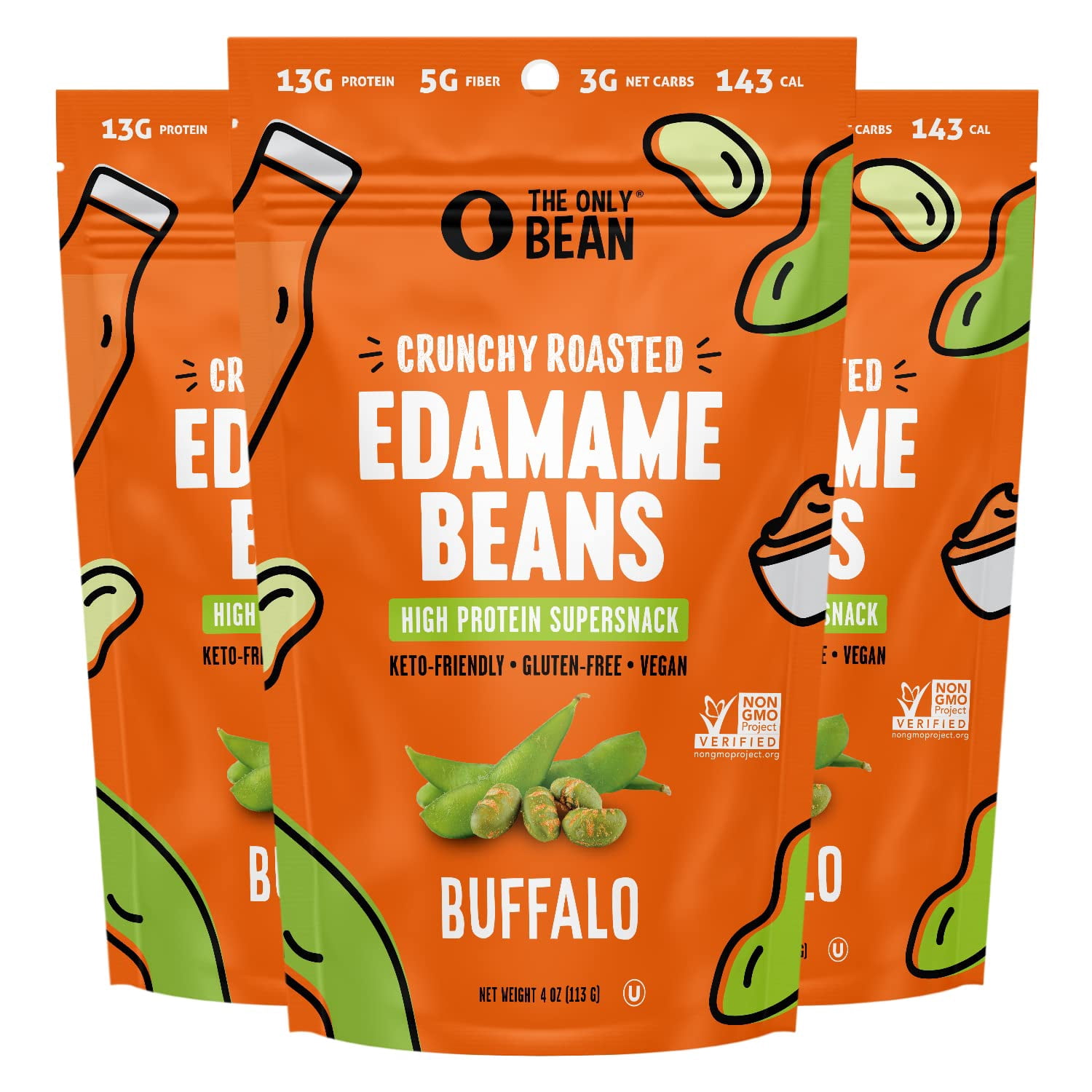 The Only Bean - DMF15 Crunchy Roasted Edamame Beans (Buffalo), Keto ...