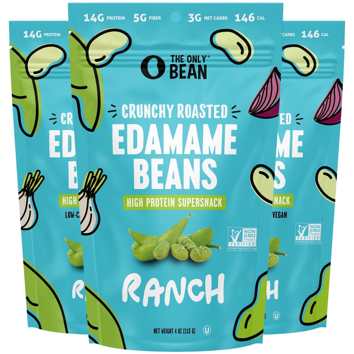 The Only Bean Edamame Dry Roasted Low Carb Snacks Ranch Vegan High ...