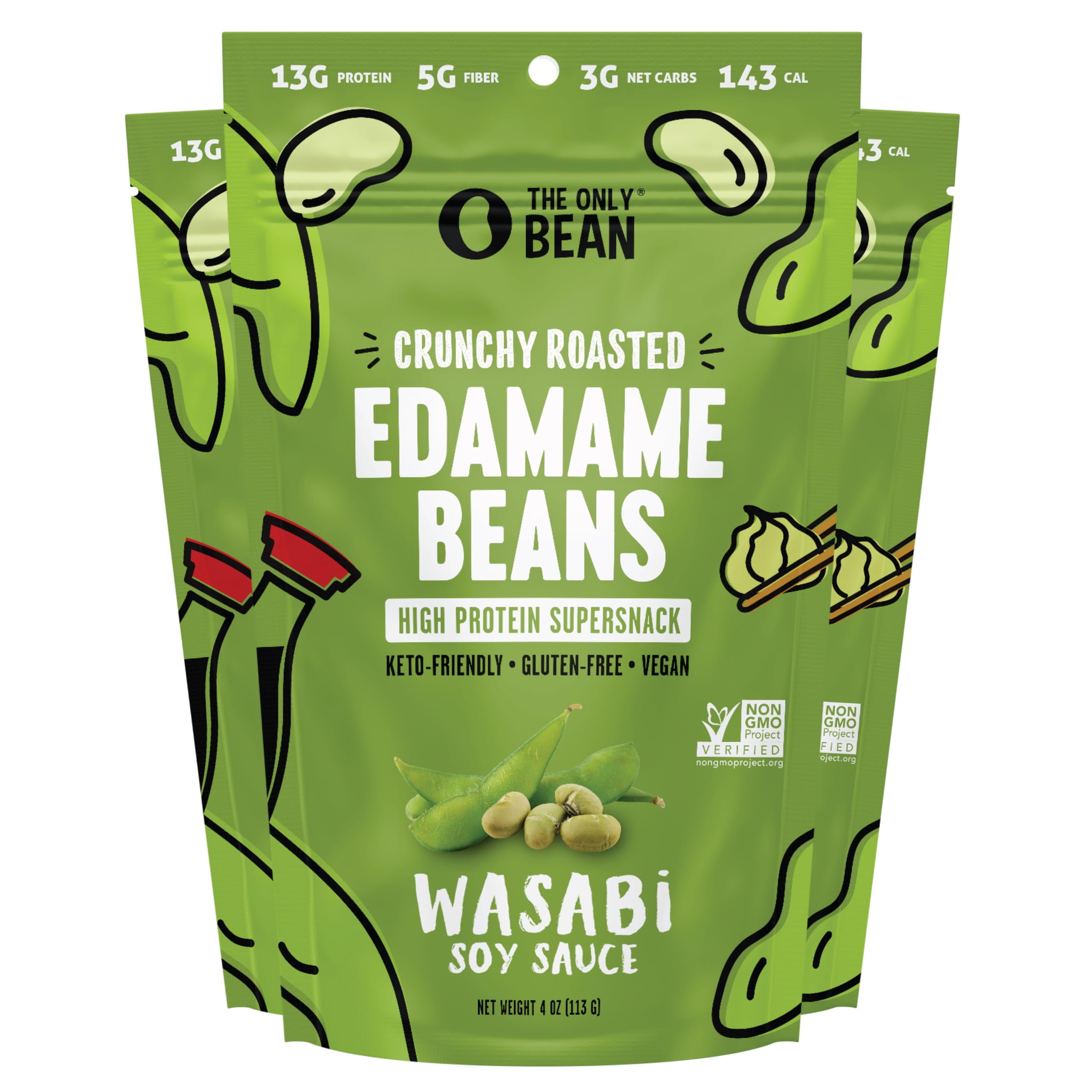 The Only Bean Edamame ESF27 Dry Roasted Edamame Beans Snack (Wasabi Soy ...