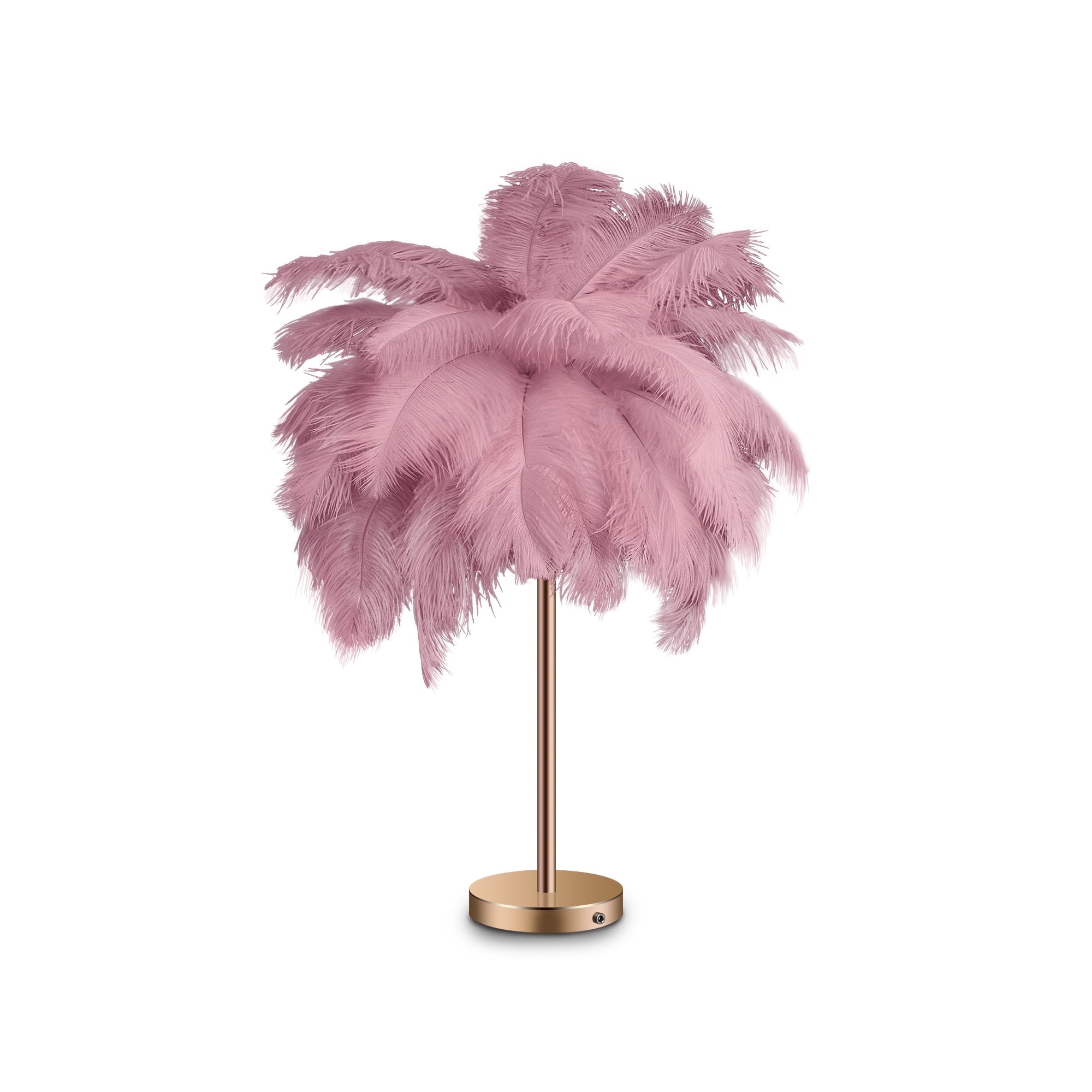 Bean Paste Pink Feather Table Lamp with One-touch Switch Bedside Table ...