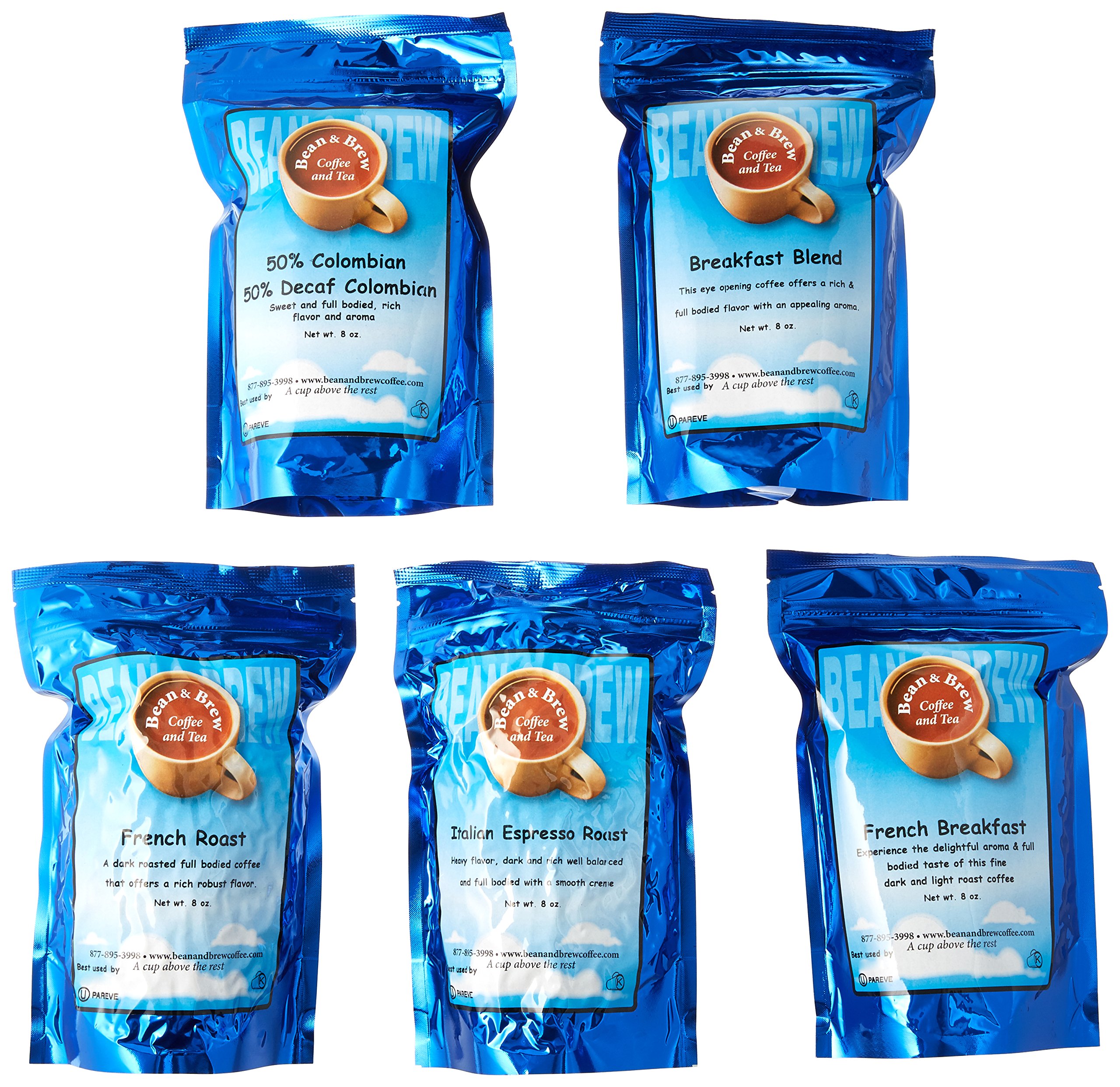 Bean and Brew Coffee TSF6 & Tea Variety Sample Pack, Organic, 2.8 Pound ...