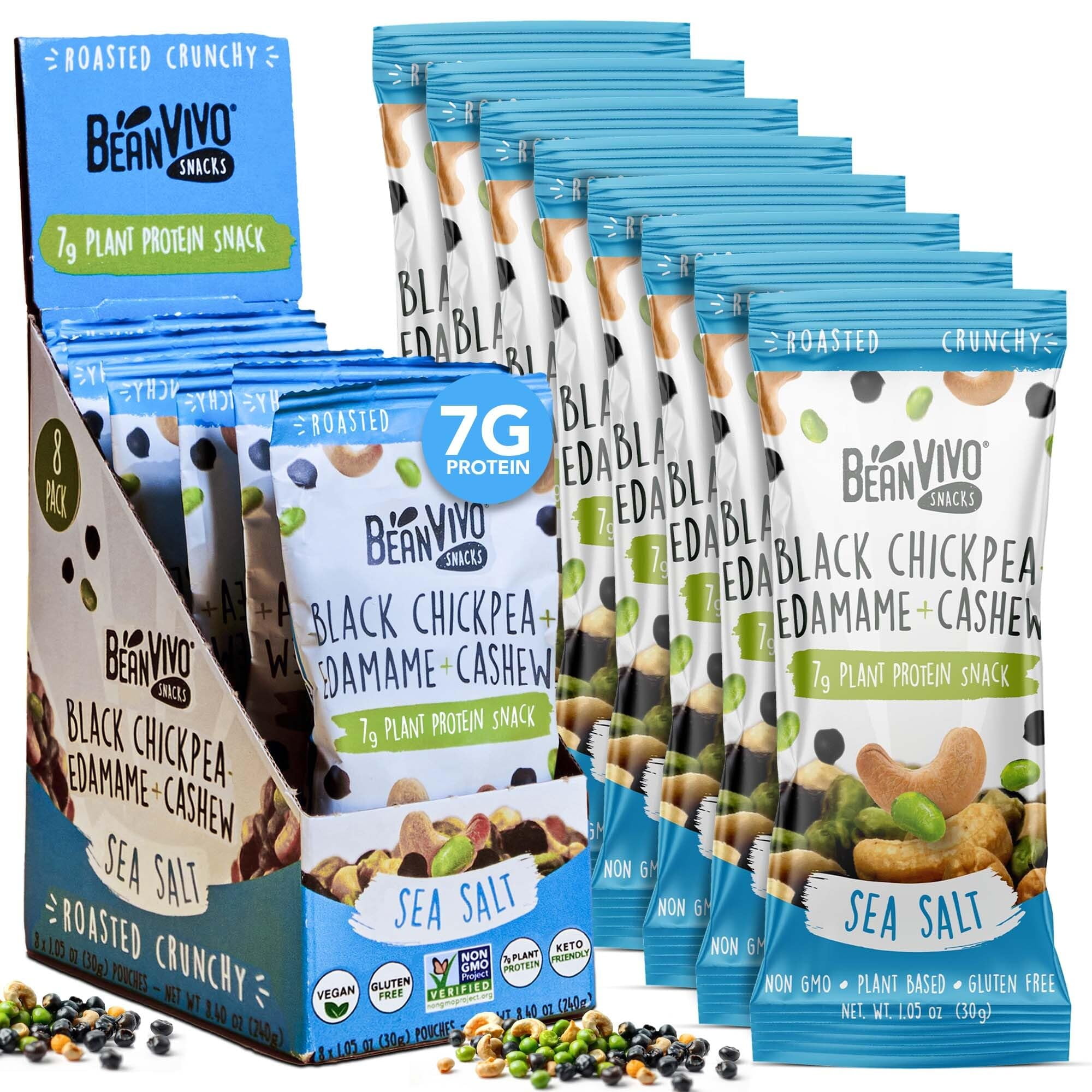 BeanVIVO Plant Based Protein ESF27 Snacks - (7G Protein) Dried Edamame, Roasted Cashew and ...