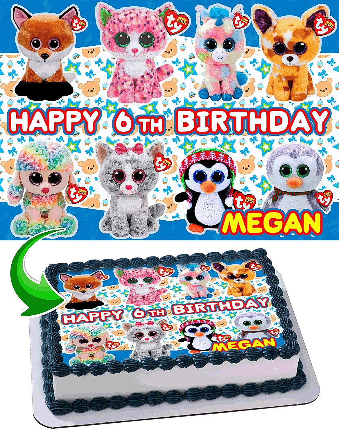 Beanie Boos Edible Cake Image Topper Personalized Birthday Party 1/4 ...