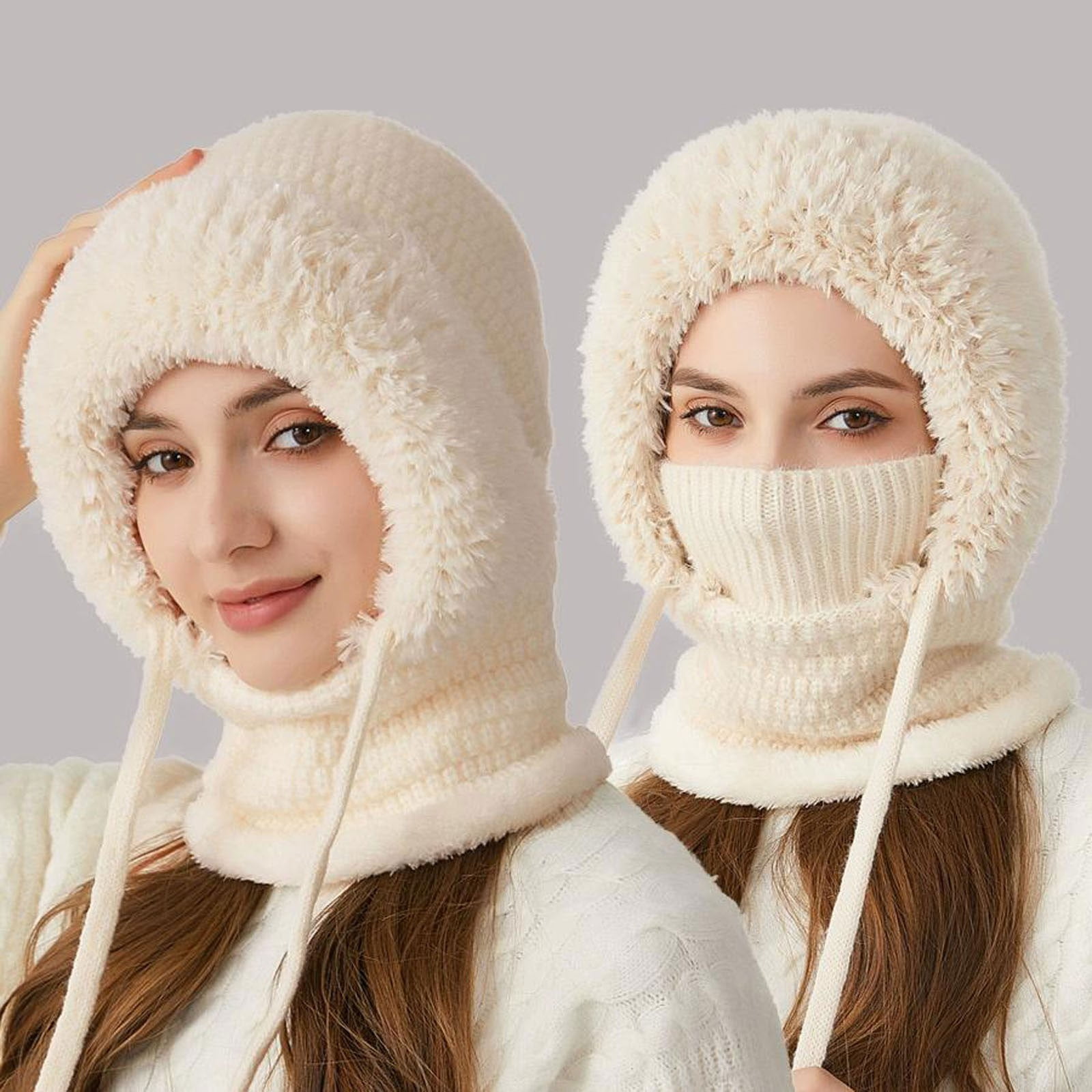 Beanie Hat For Women Womens Winter Cold Knitted Hats Wind Hooded Scarf ...