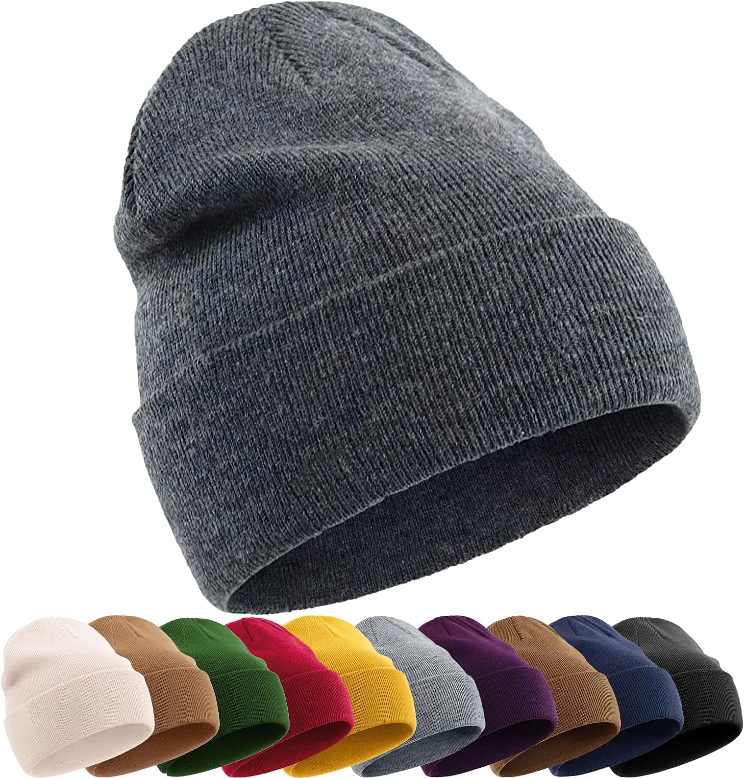 Beanie Hat for Women Men, Double Warm Knit Winter Hats, Fisherman ...