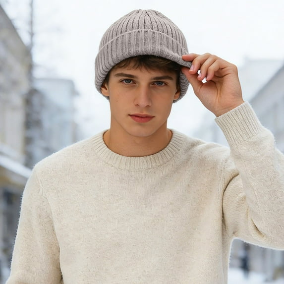 Beanie Hat with Brim Visor Cap Warm Winter Knit Hat for Men Women ...