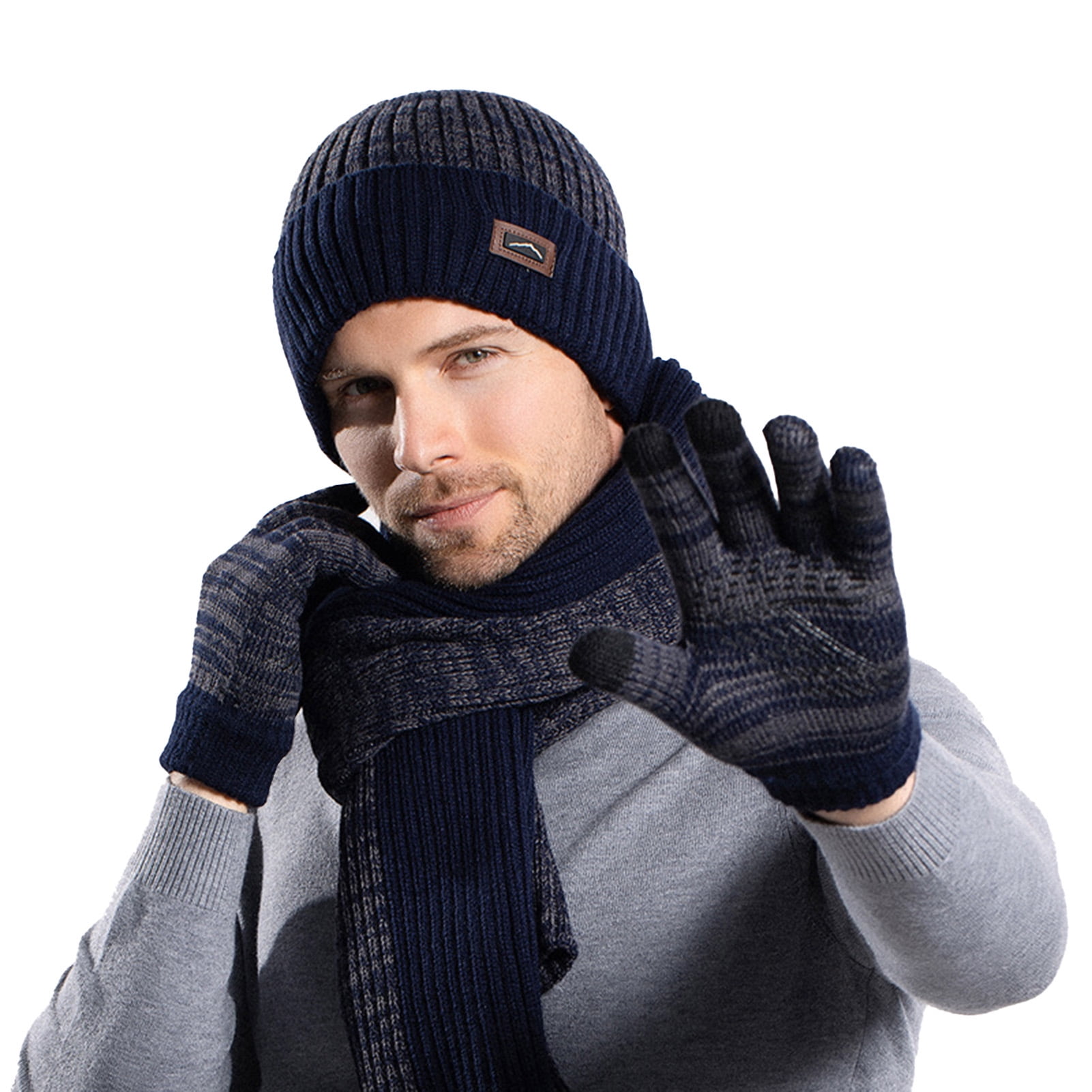 Beanie Hat with Gloves Scarf Set Super Soft Windproof Ultra-Thick ...