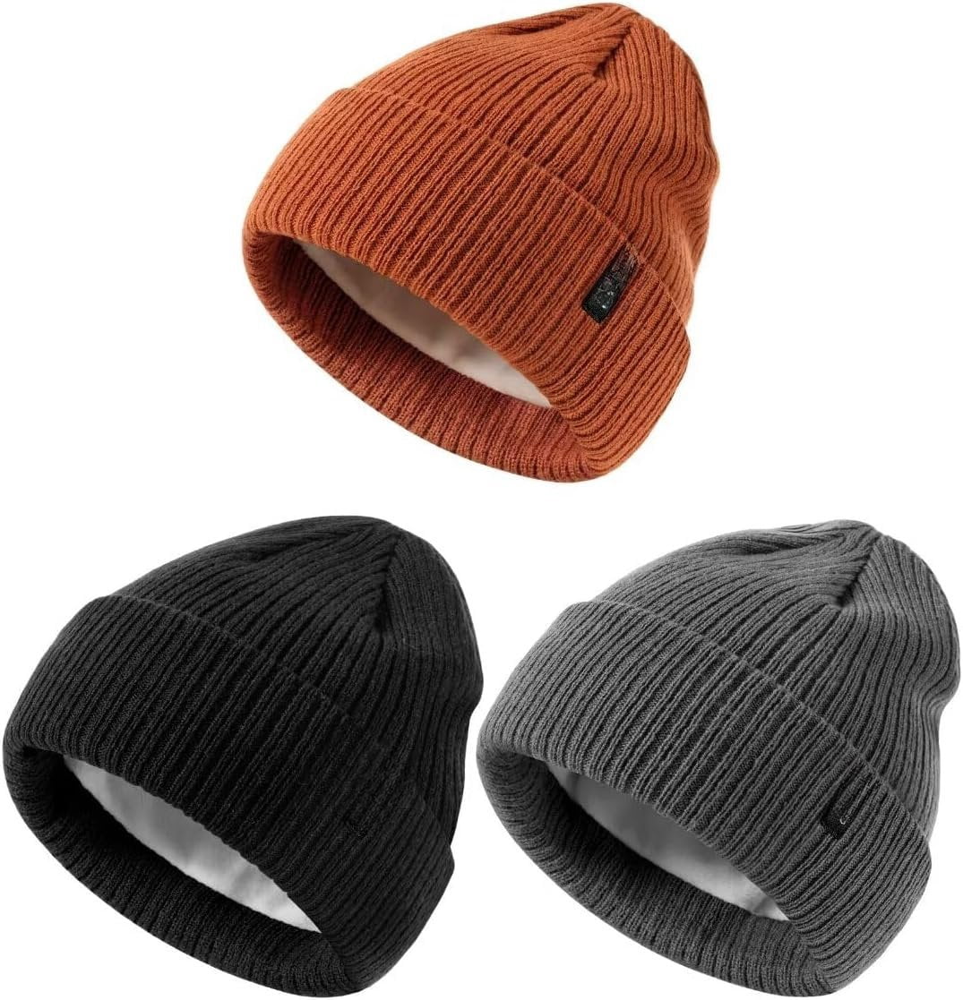 Beanie Hats, 3-Pack Winter Knit Hats with Fleece Lining for Boys and ...