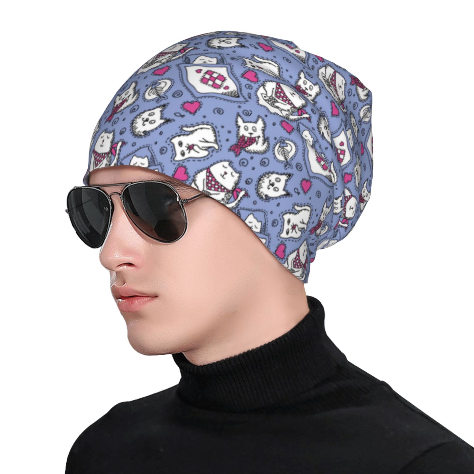 Beanie for Men and Women, Abstract Hand Drawn Cartoon Cat Fish Cozy ...