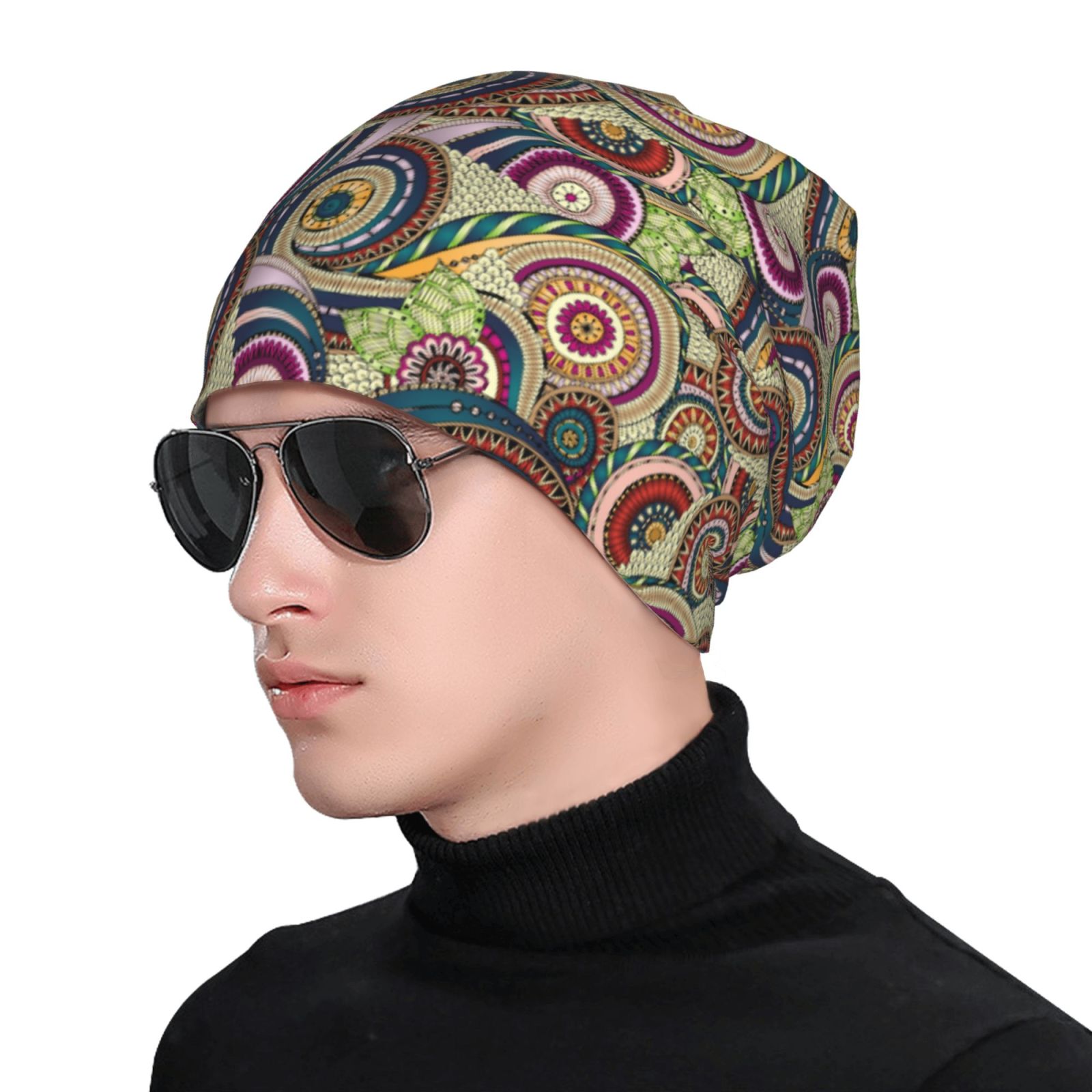 Beanie for Men and Women, Colorful Mandala Spiral Pattern Cozy Winter ...