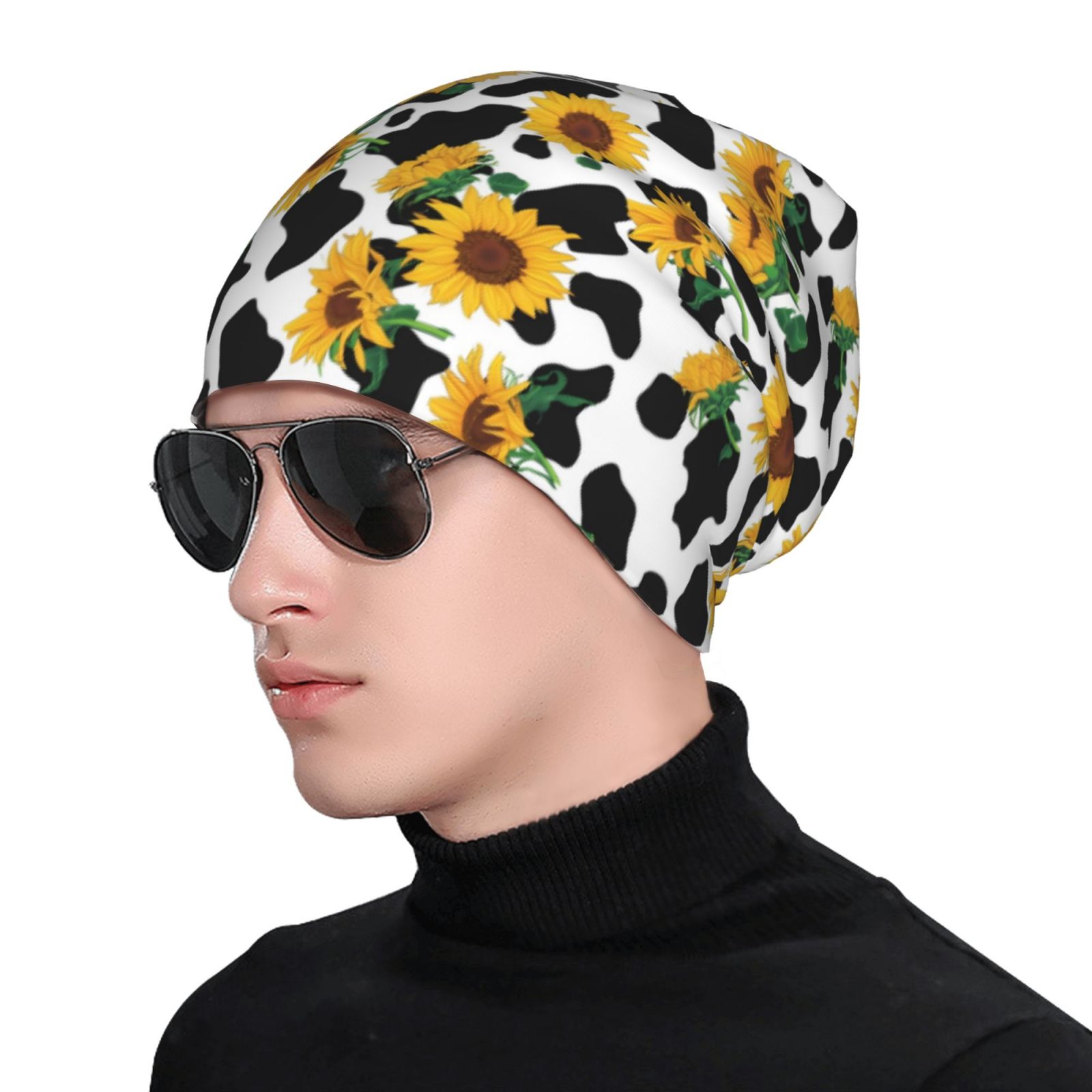 Beanie for Men and Women, Cute Cow Print Sunflower A Cozy Winter Hat ...