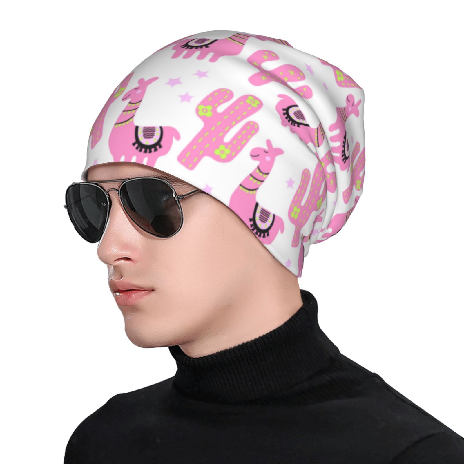Beanie for Men and Women, Cute pink llama alpaca cactus Cozy Winter Hat ...