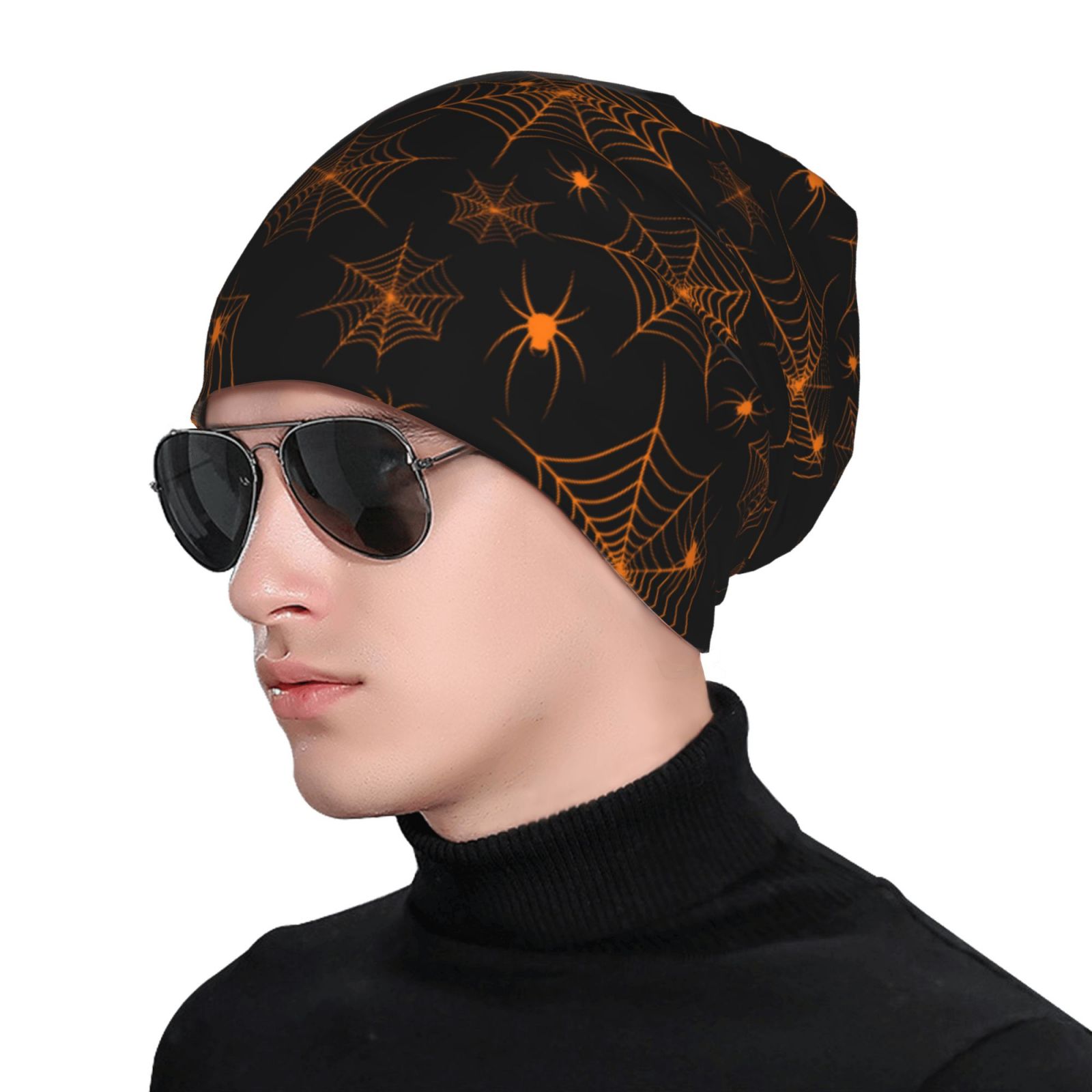 Beanie for Men and Women, Halloween orange Spiderweb Creative Cozy ...