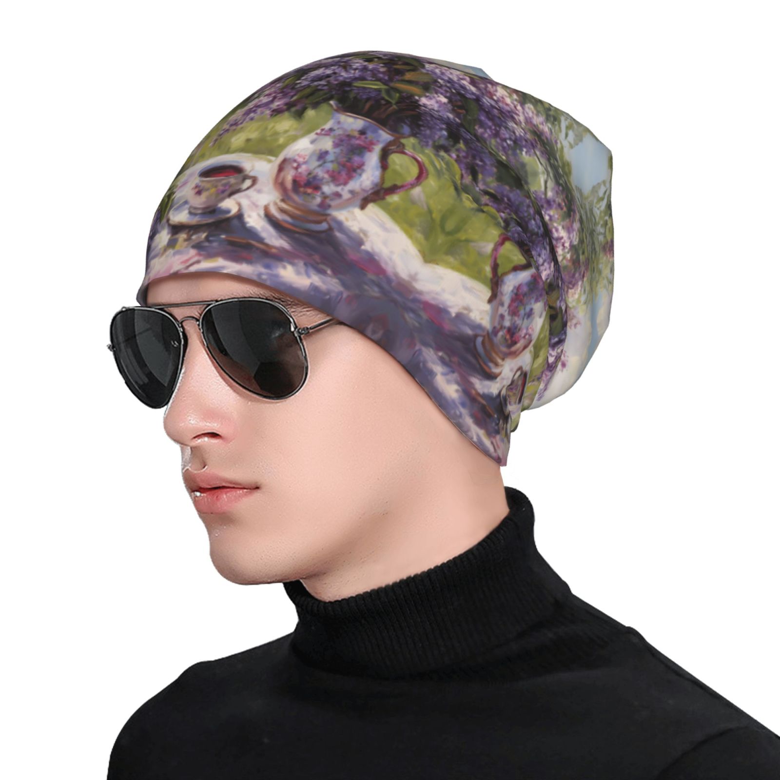 Beanie for Men and Women, Lilacs Teapot Scenic Painting Cozy Winter Hat ...