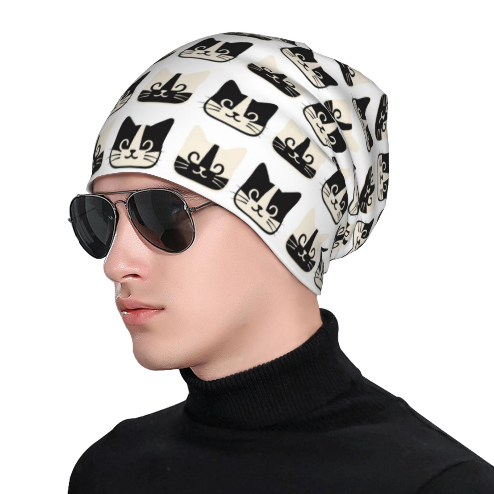 Beanie for Men and Women, Minimalist Cute Cartoon Cat Face Cozy Winter ...