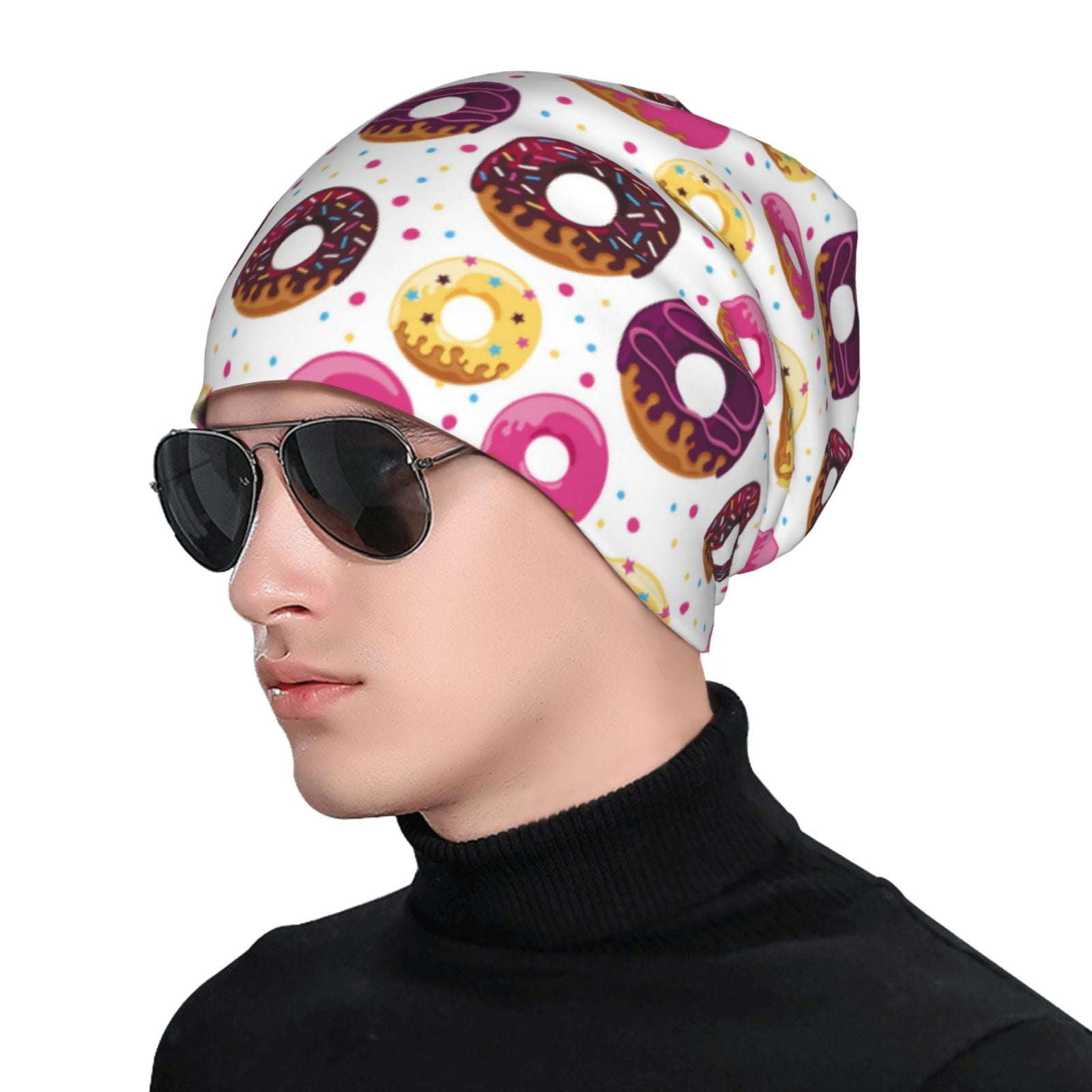 Beanie for Men and Women, Purple Yellow Donut Print Cozy Winter Hat ...